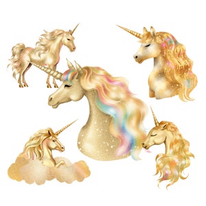 Unicorn Clipart PNG Gold Glitter Watercolor Cosmic Rainbow Magical ...