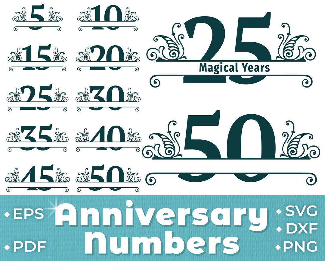 Split Marriage Anniversary Milestone Monogram Numbers SVG, Birthday ...