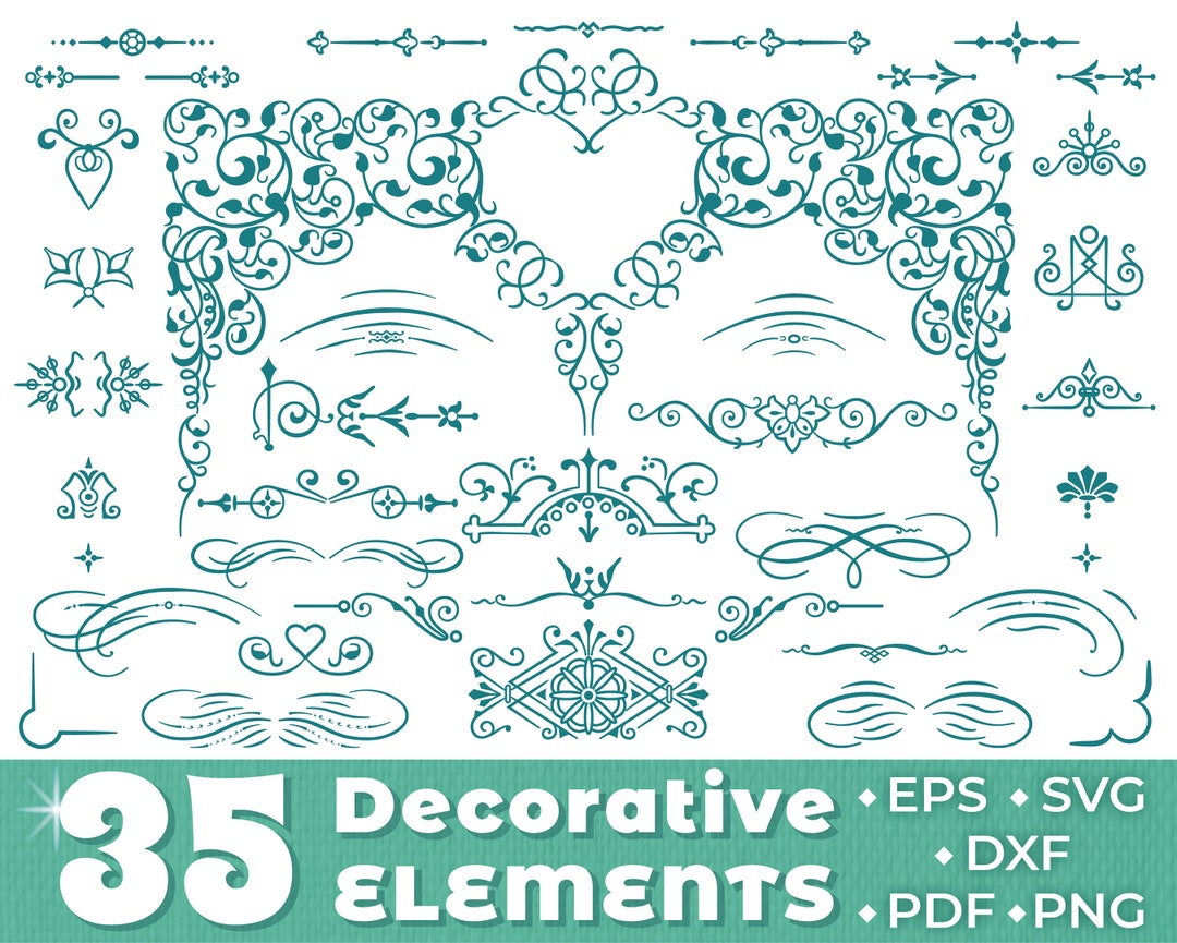 Decorative Ornaments Borders Frames SVG Swirls Scrolls Design Elements ...