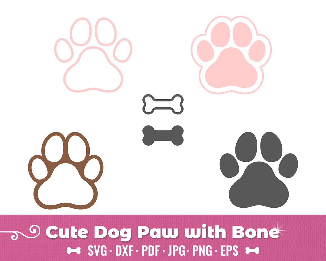 Dog Paw Print SVG & Dog Bone PNG, EPS Digital Cut Files, Instant ...