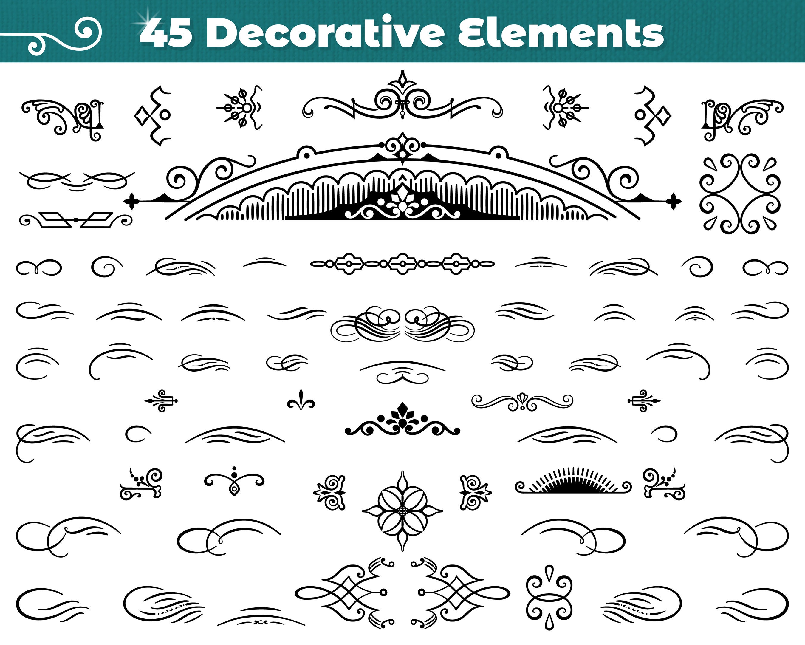 Decorative SVG Design Elements Bundle, Ornaments, Flourish Swirls ...