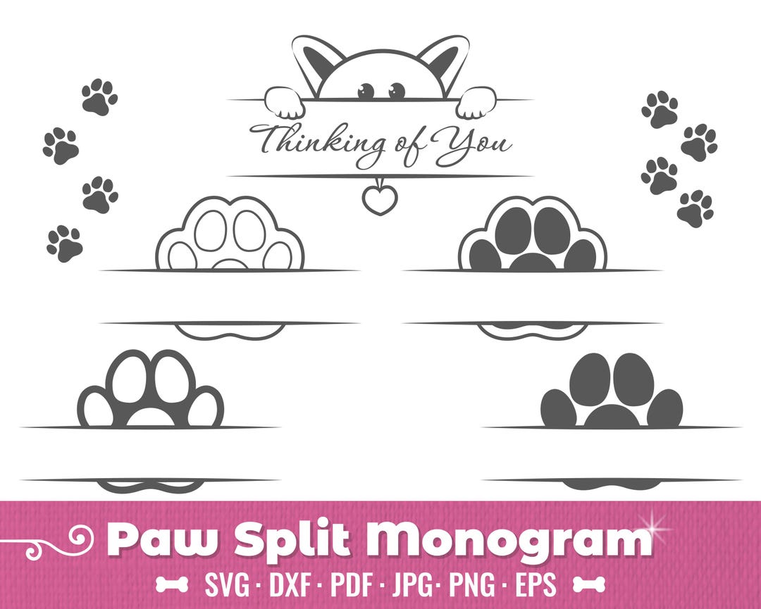 Dog Paw Split Monogram SVG & Cute Dog PNG, EPS Digital Cut Files ...