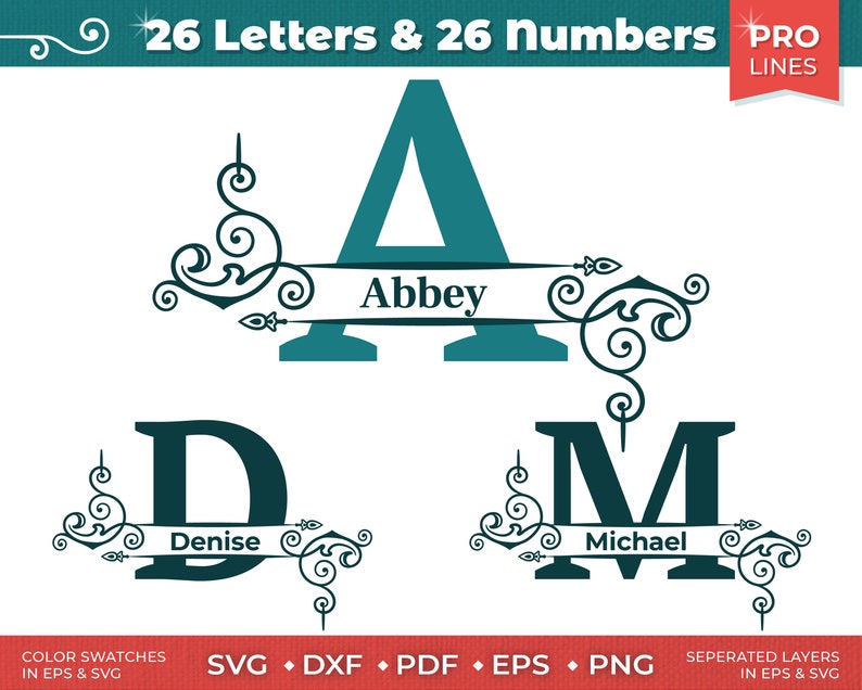 Split Monogram SVG DXF PNG, Alphabet Frame, Numerals, Letters, Family ...