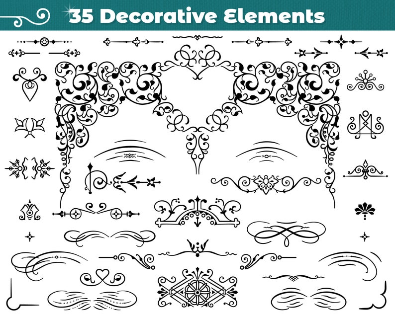 Decorative Ornaments Borders Frames SVG Swirls Scrolls Design Elements Bundle, Flourish Text ...