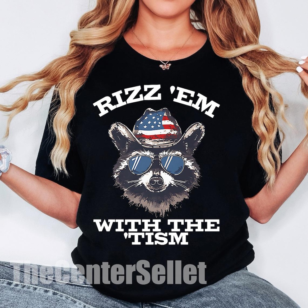 Rizz 'em With the 'tism Retro Raccoon PNG, Funny Meme Shirt, Autism ...