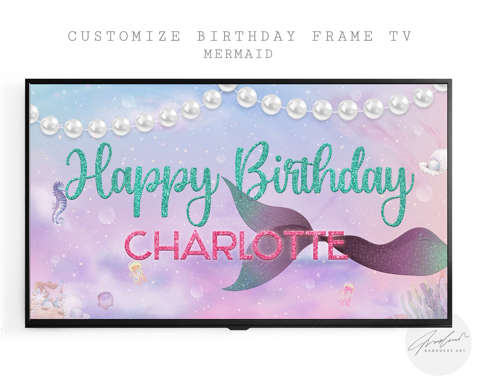 Mermaid Happy Birthday Samsung Frame Tv Art, Mermaid Birthday Banner ...