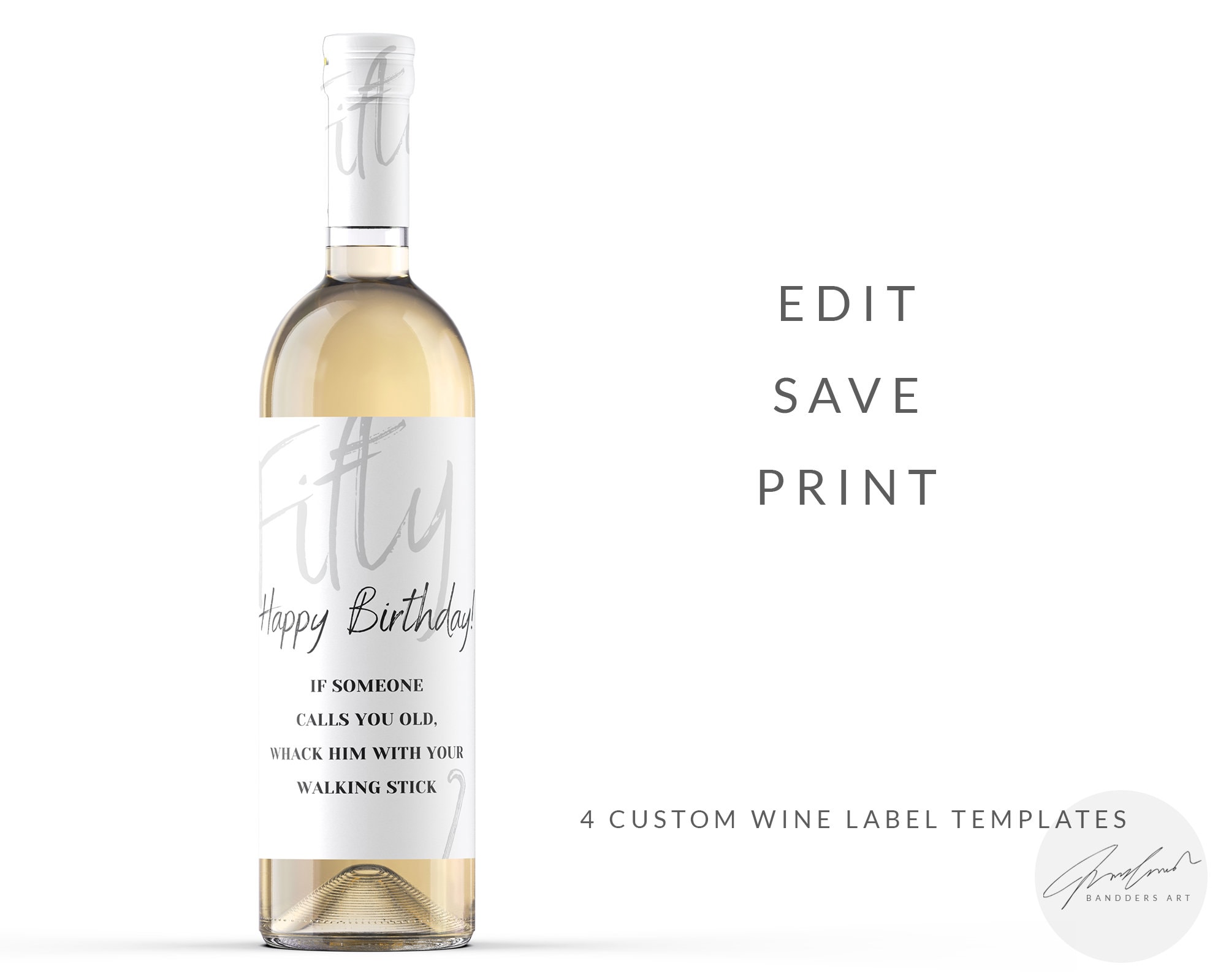 Happy Birthday Minimalist Printable Wine Bottle Labels - Etsy
