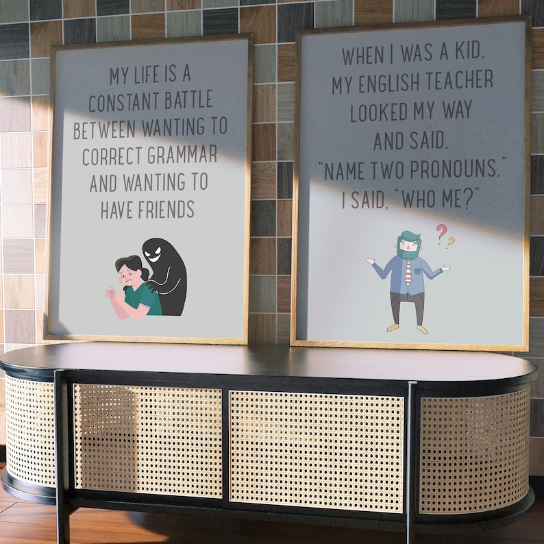 Funny English Pun Poster Set English Teacher Gift Boho - Etsy