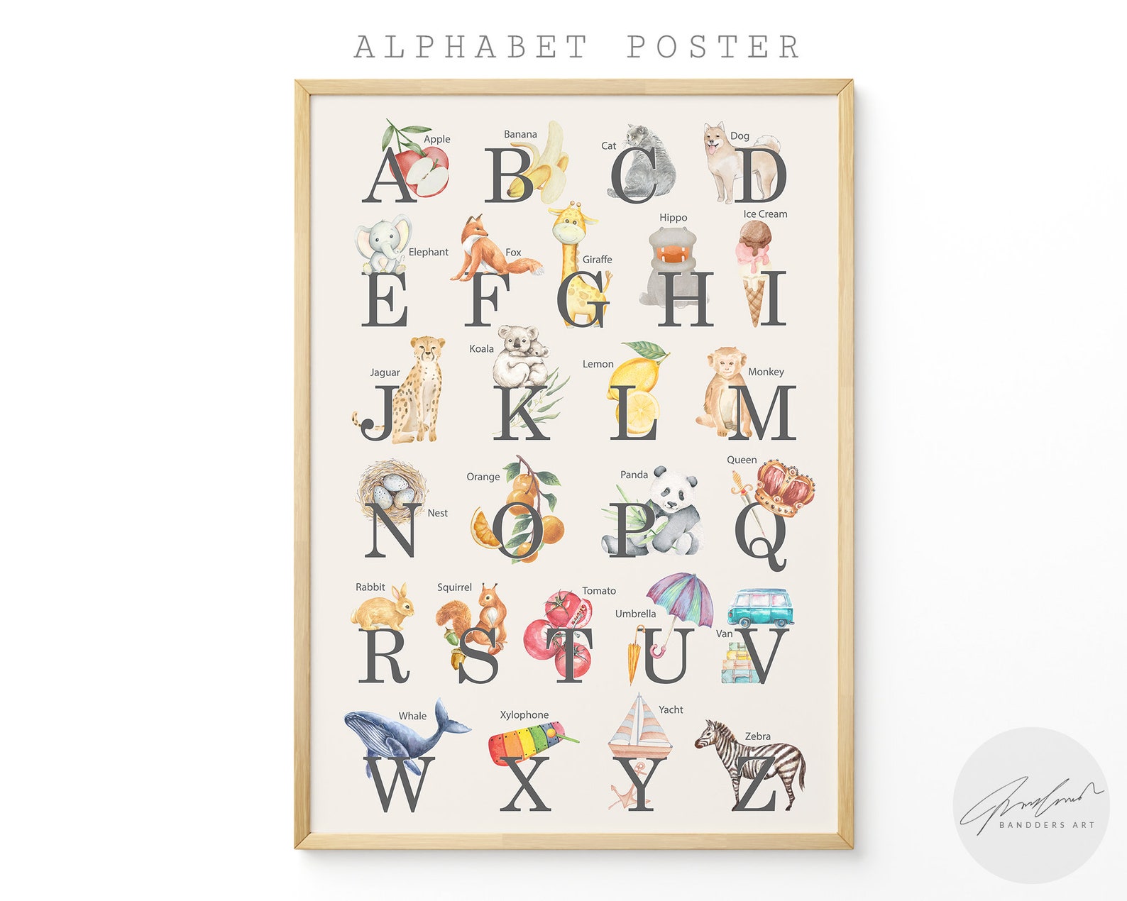 Alphabet Educational ABC Poster Kids Room Decor Nursery Wall Warm ...
