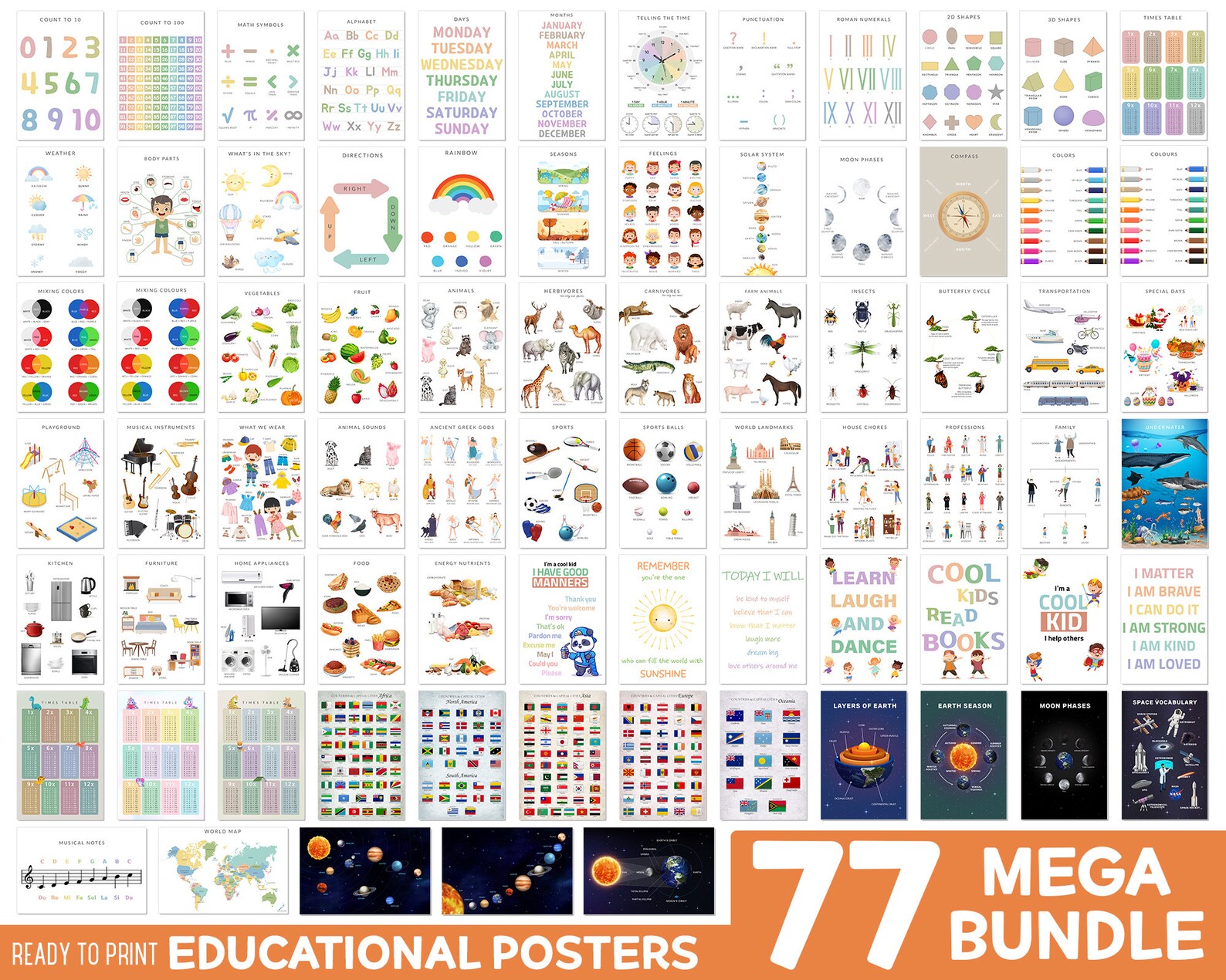 Educational Posters Ultimate Pack Printable, Montessori Poster, Boho ...