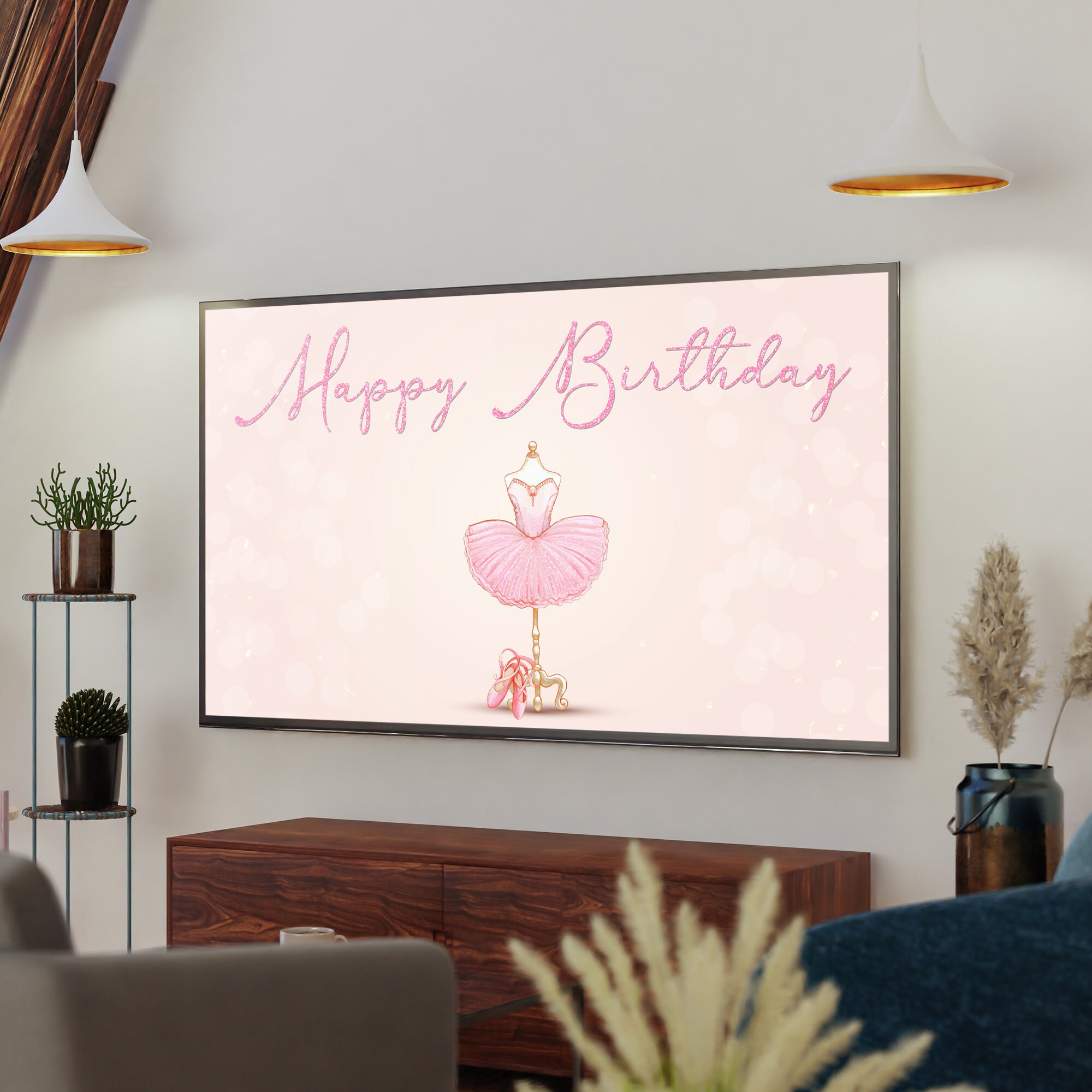 Pink Ballerina Happy Birthday Samsung Frame Tv Art, Happy Birthday Sign ...