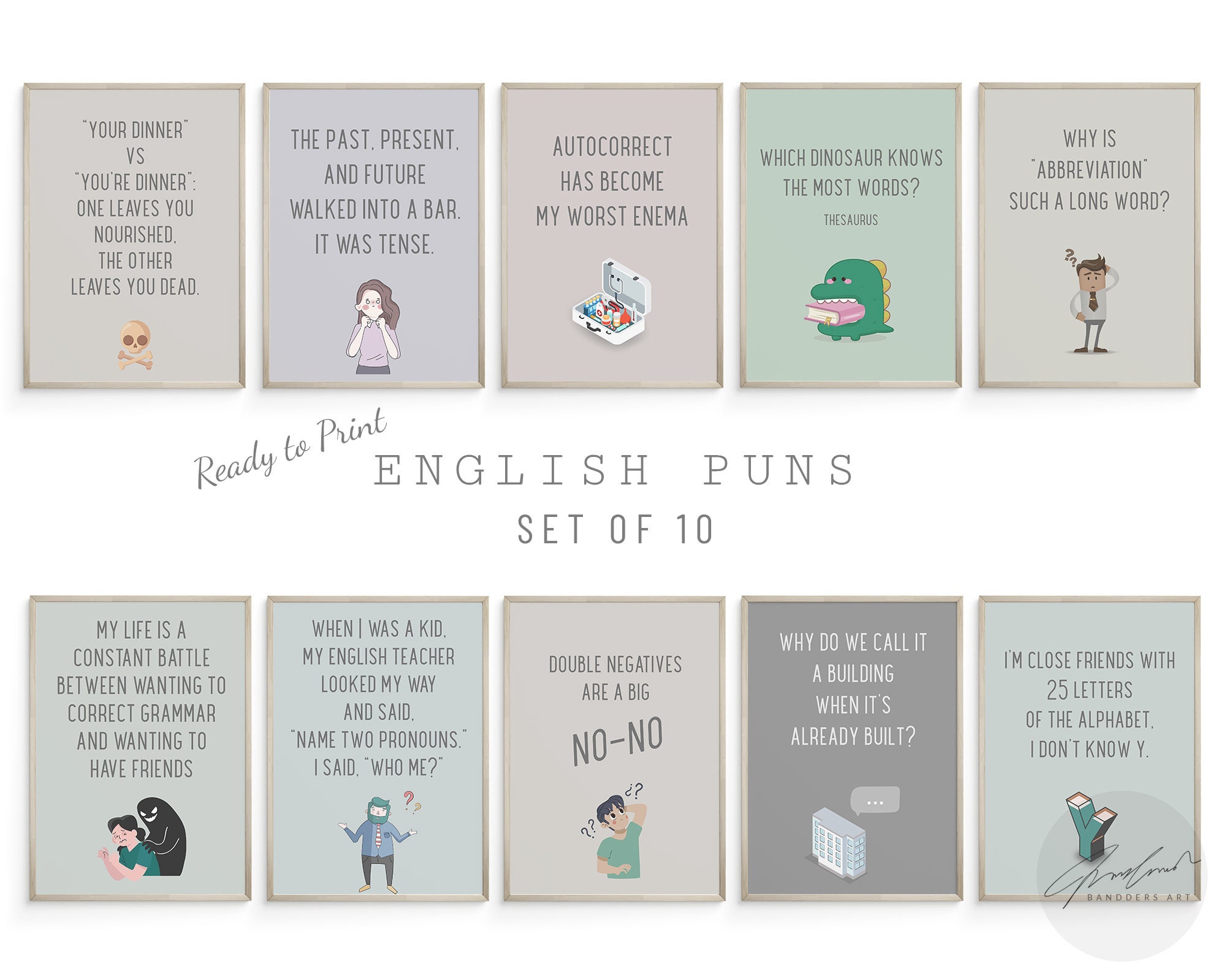 Funny English Pun Poster Set English Teacher Gift Boho - Etsy Australia