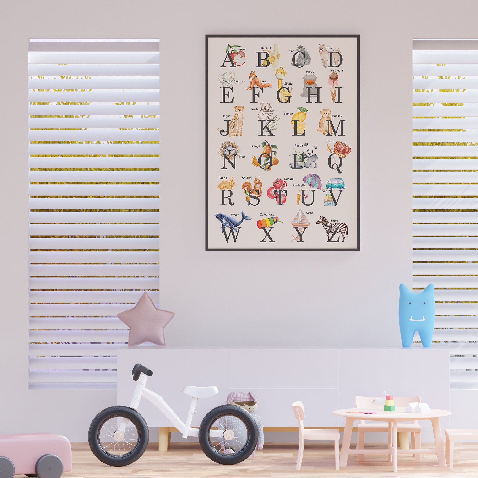 Alphabet Educational ABC Poster Kids Room Decor Nursery Wall Warm ...