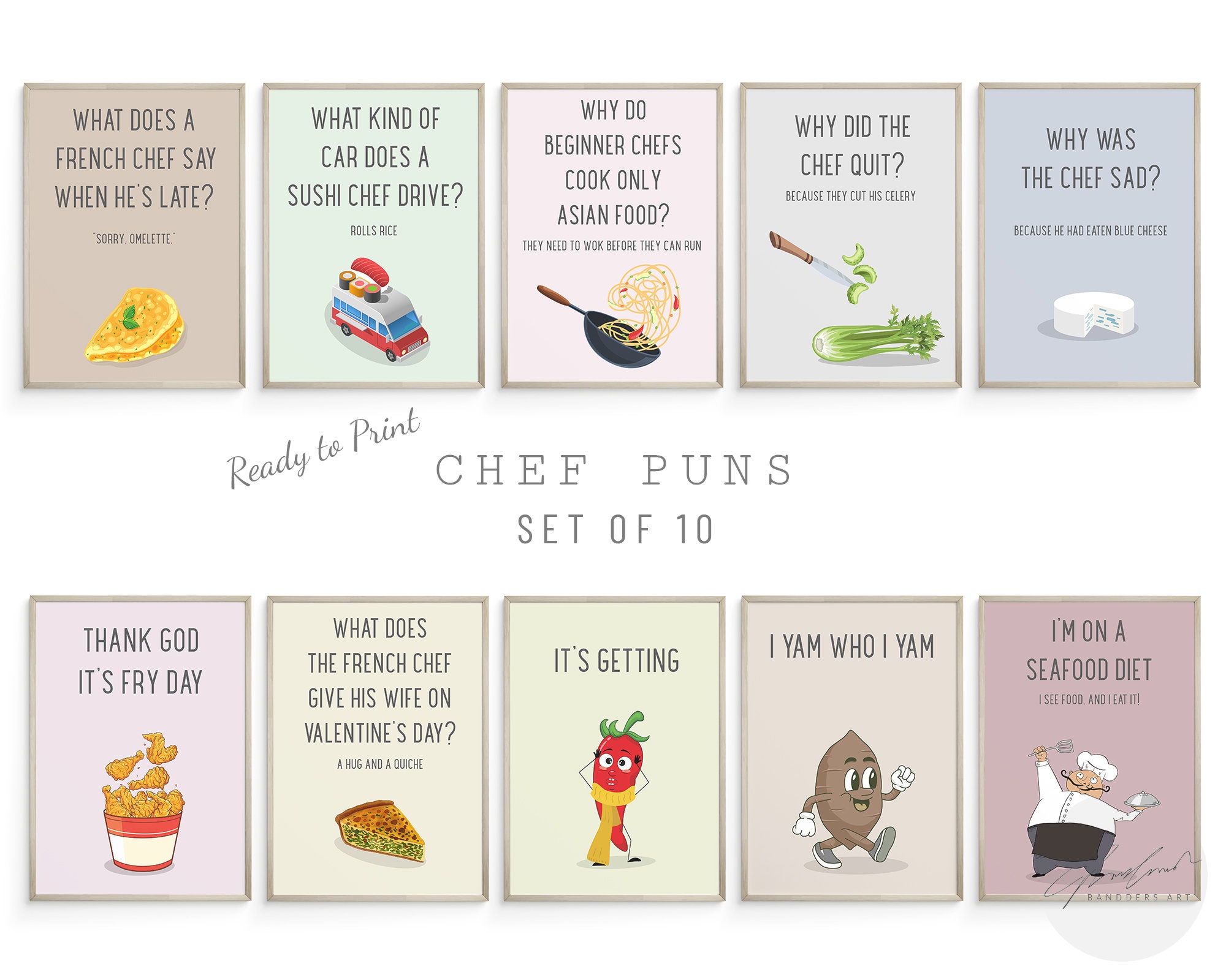 Chef Puns Funny Posters, Chef Gift, Kitchen Wall Art, Gifts for Cooks ...