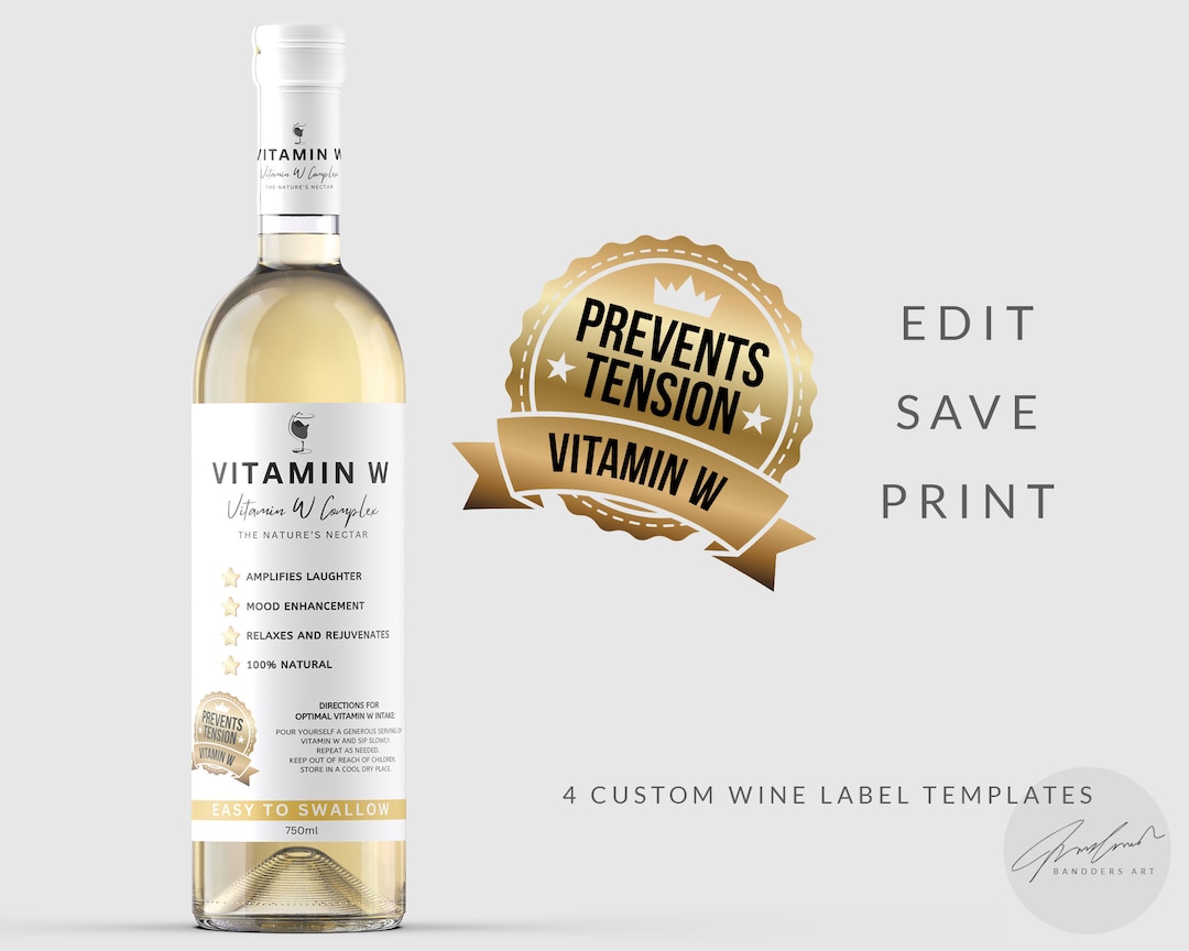 Vitamin W Wine Labels, Funny Wine Labels, Wine Gifts, Custom Labels ...