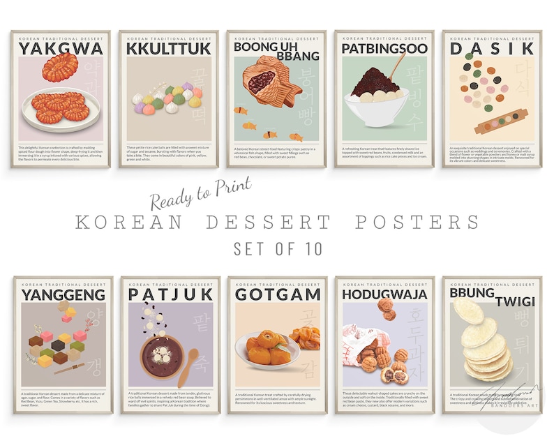 Korean Dessert Wall Art, Korean Printable Wall Art, Food Art, Unique ...