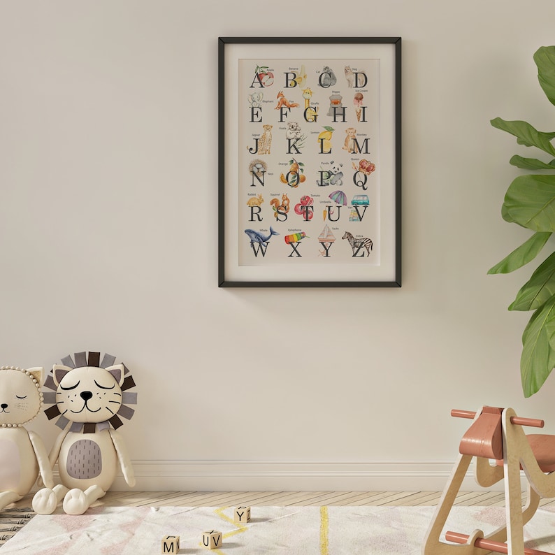 Alphabet Educational ABC Poster Kids Room Decor Nursery Wall Warm ...