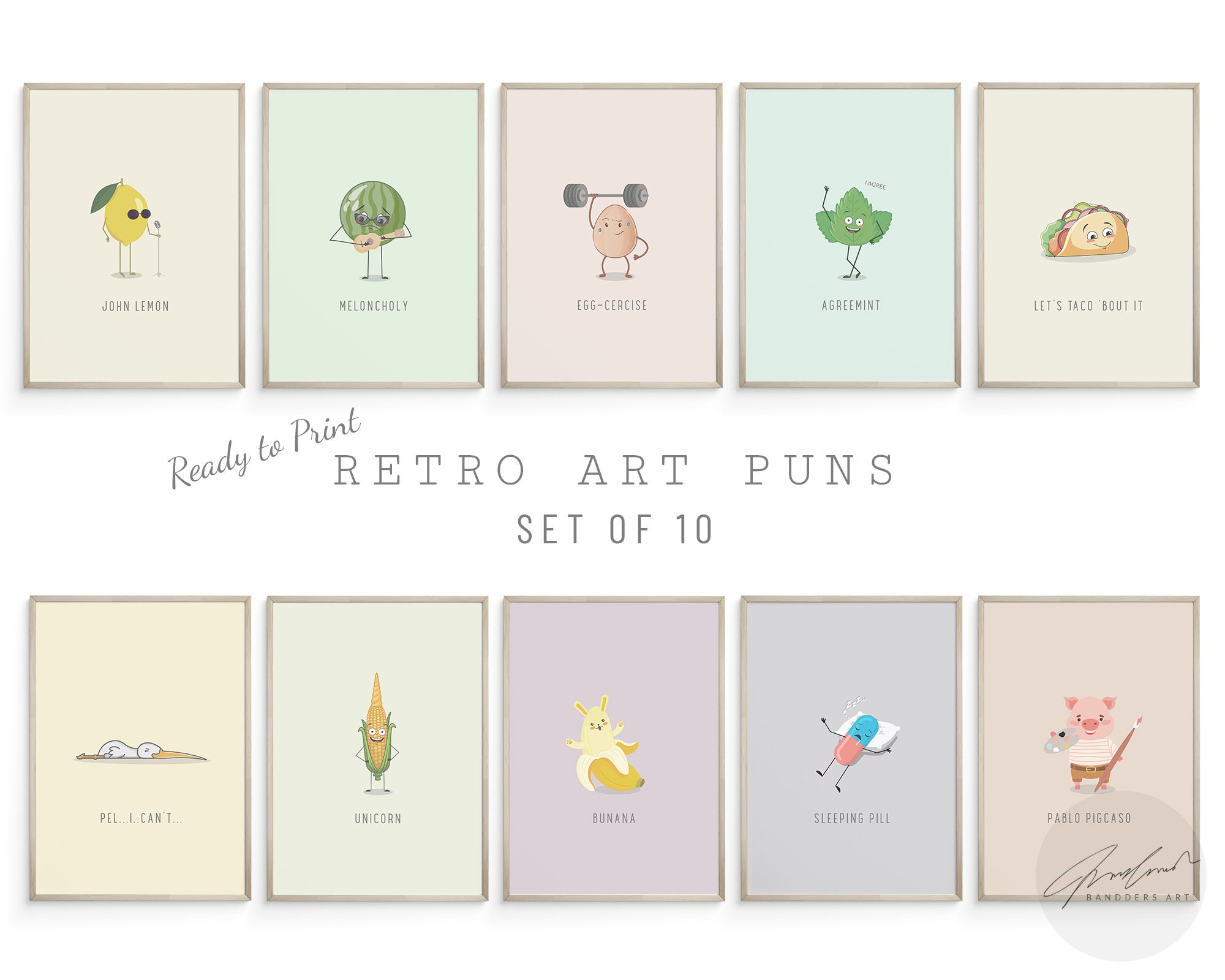 Retro Funny Pun Poster Set, Funky Wall Art, Funny Decor, Cool Wall Art ...