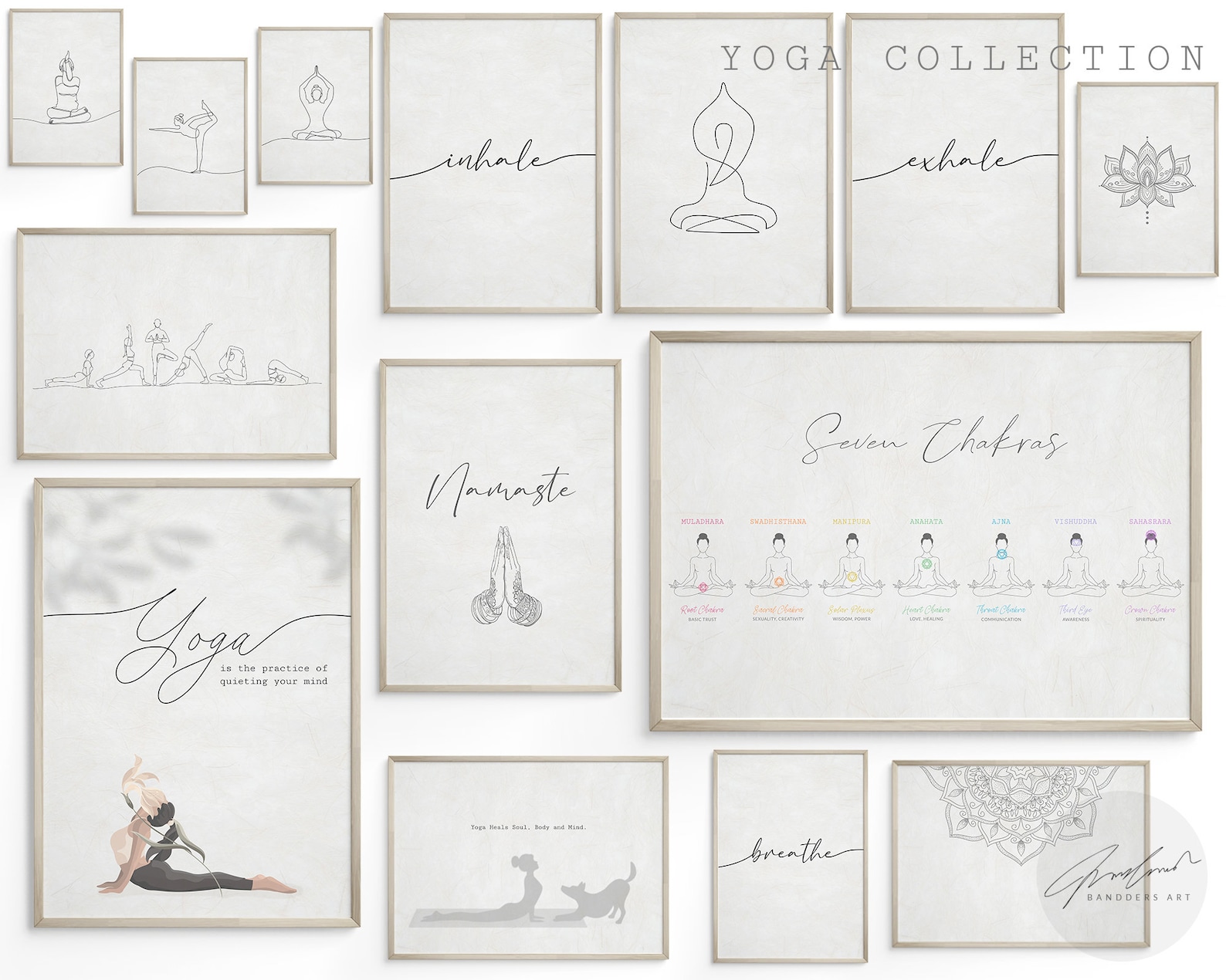 Yoga Wall Art Set of 14 Printables Yoga Studio Art Yoga Room Decor Home ...
