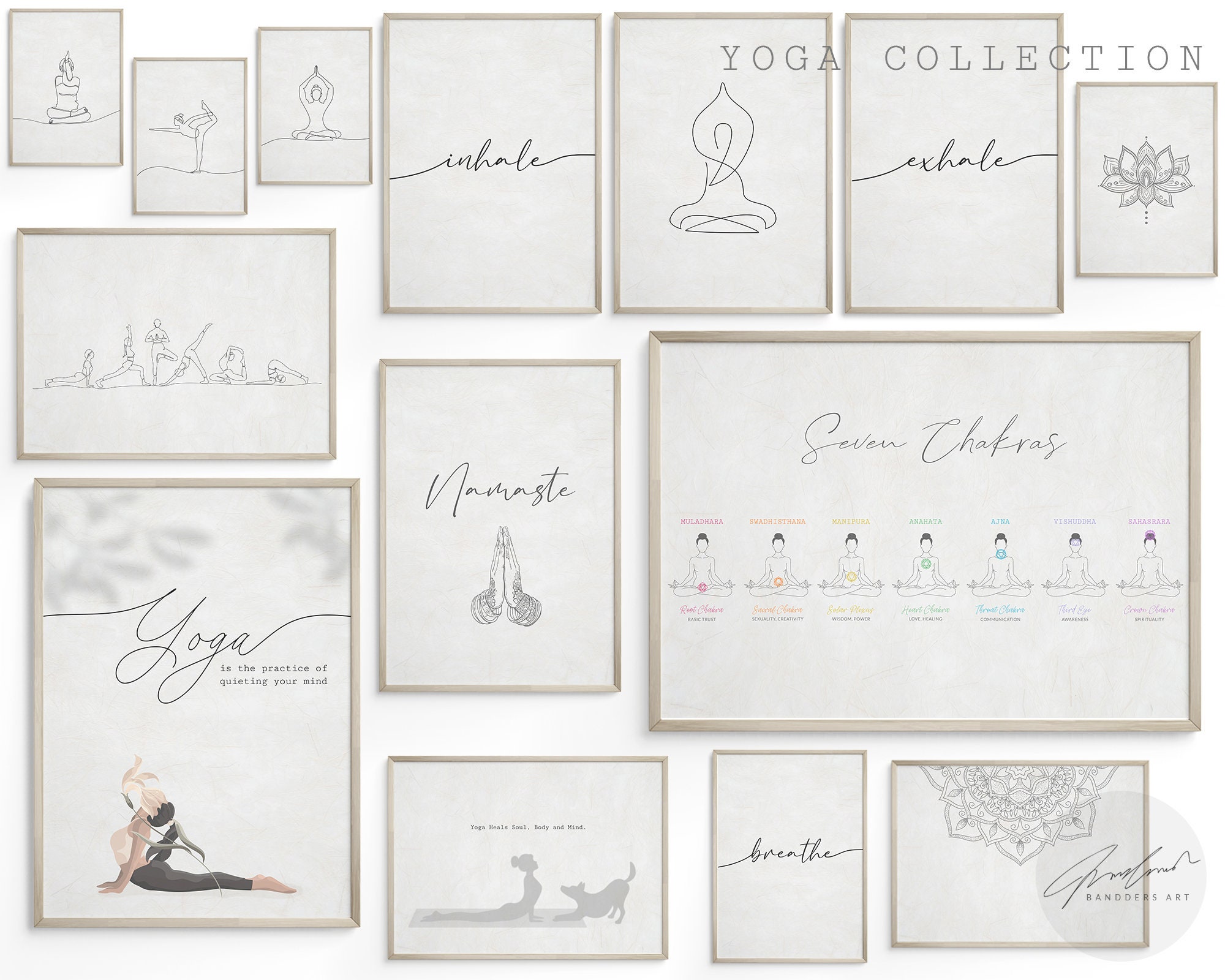 Yoga Wall Art Set of 14 Printables Yoga Studio Art Yoga Room Decor Home ...