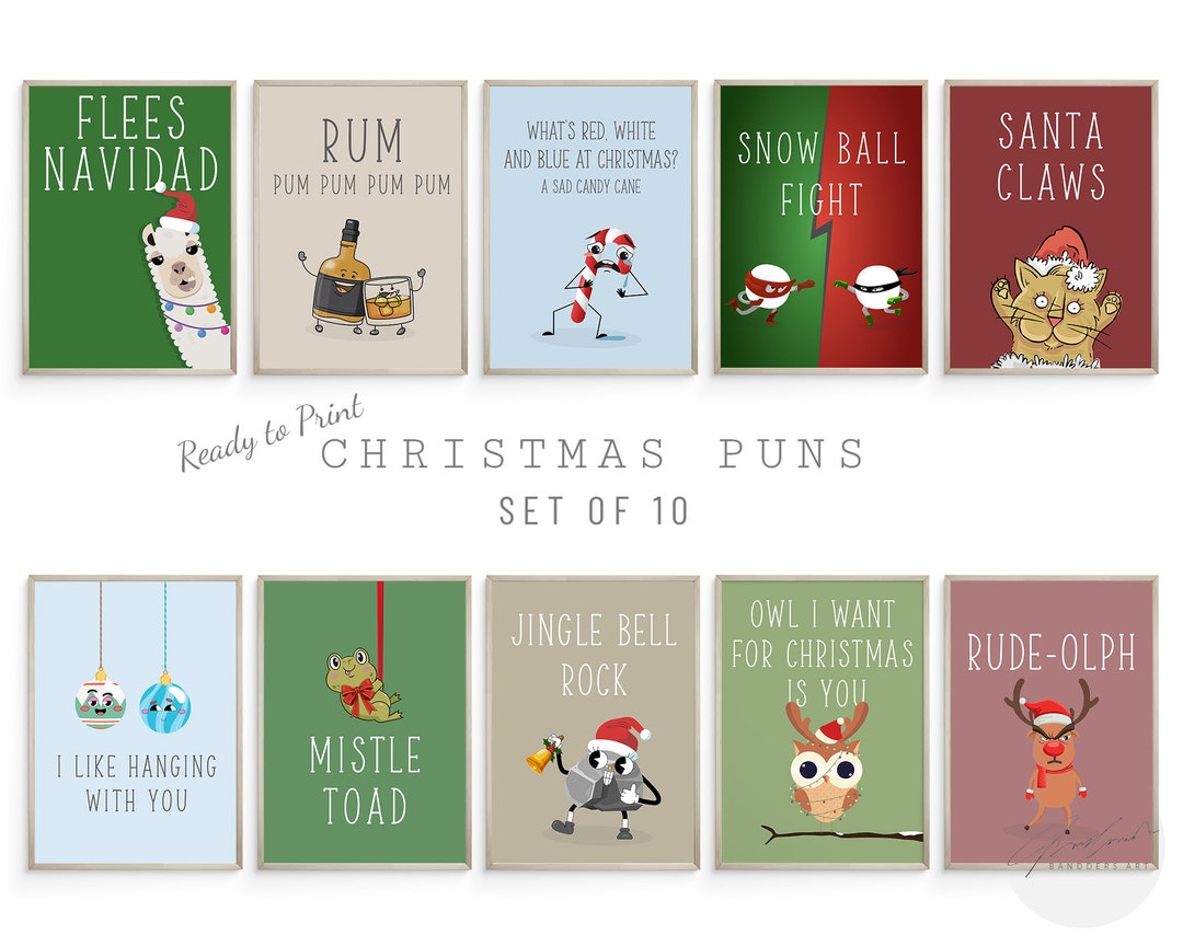 Christmas Puns Wall Art Set, Gallery Wall Set, Funny Christmas Card ...