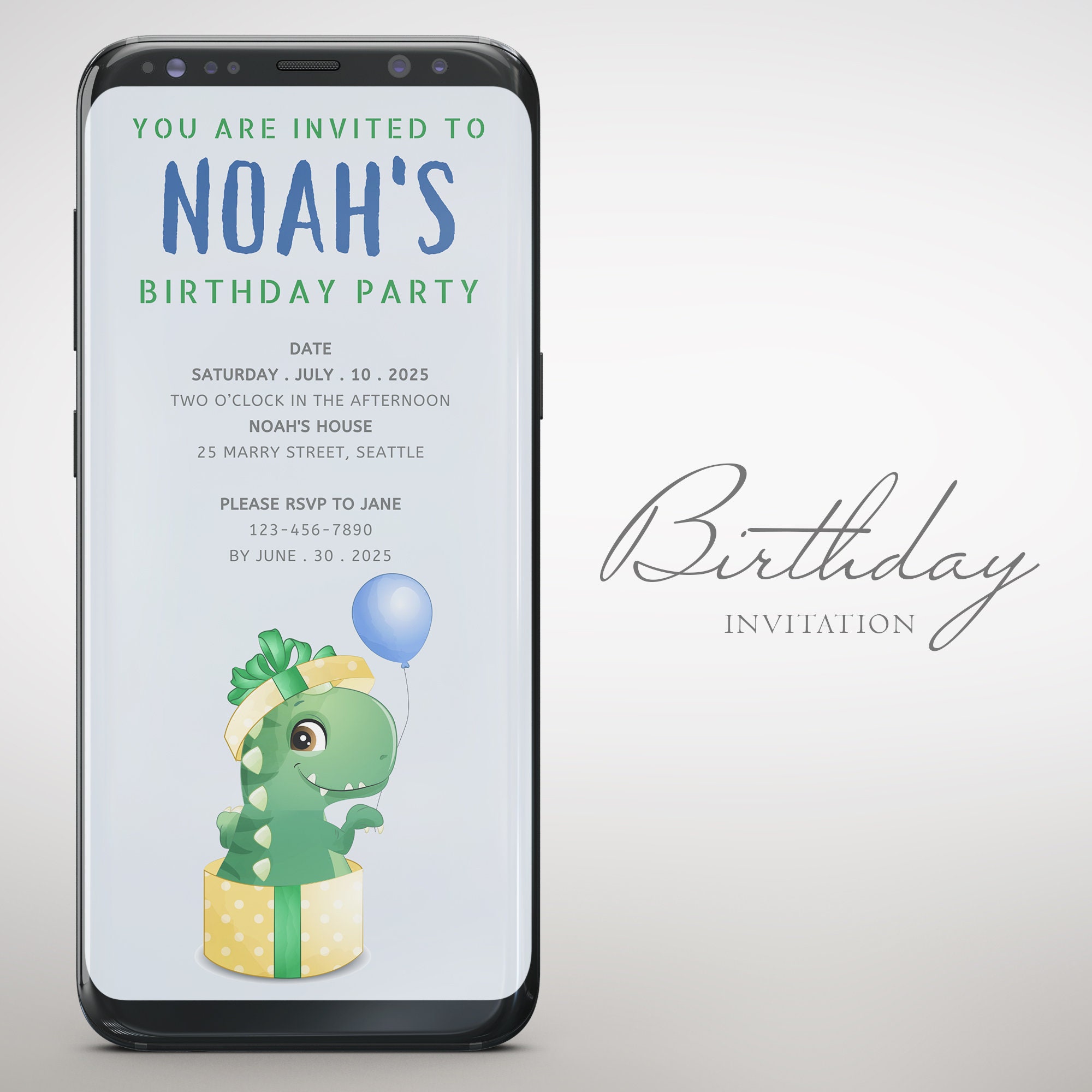 Dinosaur Birthday Digital Invitation, Birthday Invitation, Dinosaur ...