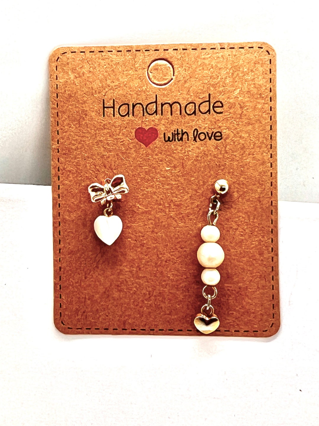 Upcycled Mismatched Bow Pearl Heart Danity Boho Earrings - Etsy