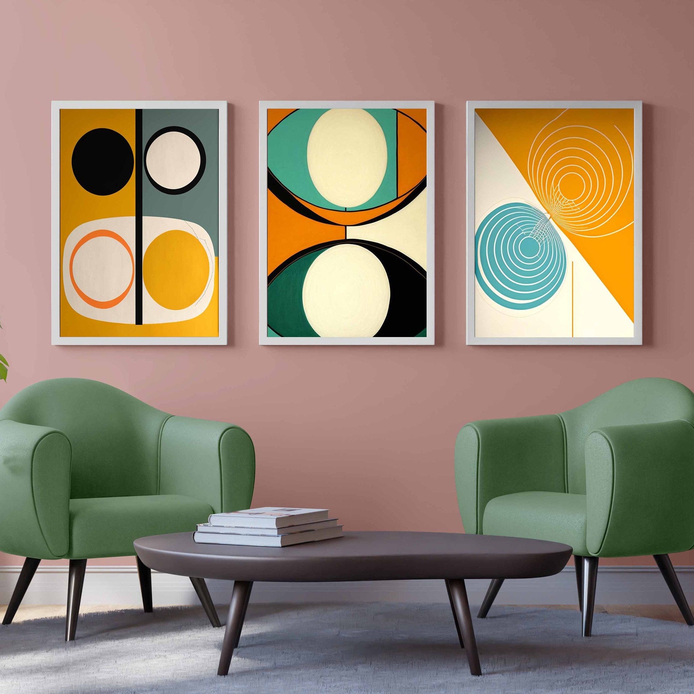 Mid Century Modern Eclectic Gallery Wall Art Set of 3, Maximalist ...