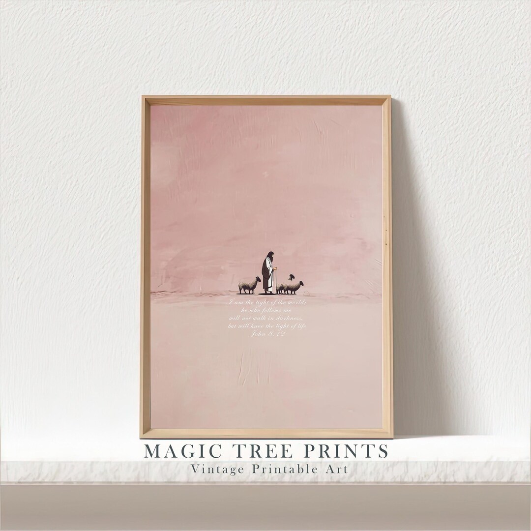Pink Christian Wall Art, Good Shepherd, Christian Modern Art, Digital ...