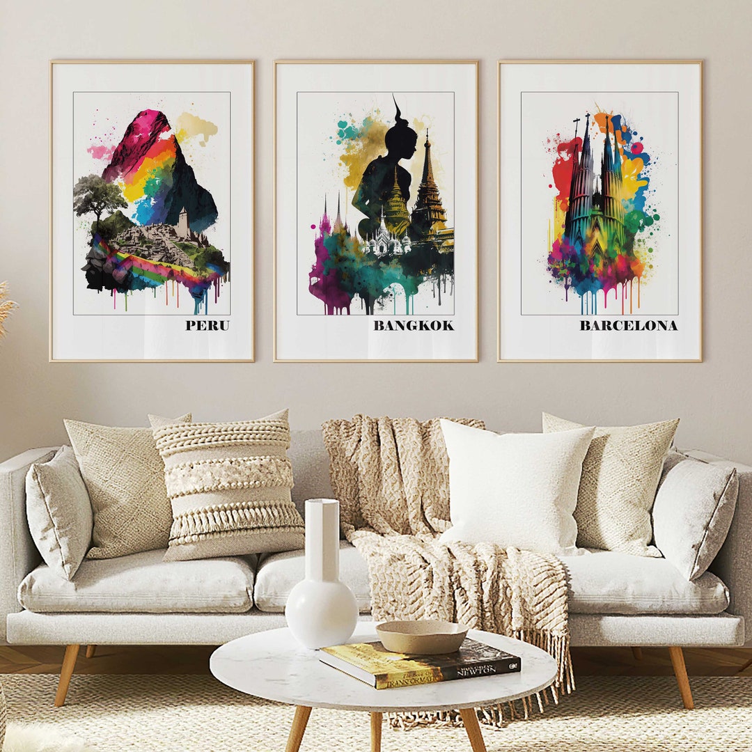 Thailand Bangkok Peru Barcelona Travel Print Eclectic Gallery Wall Set ...