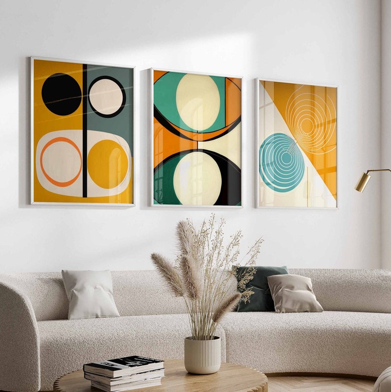 Mid Century Modern Eclectic Gallery Wall Art Set of 3, Maximalist ...