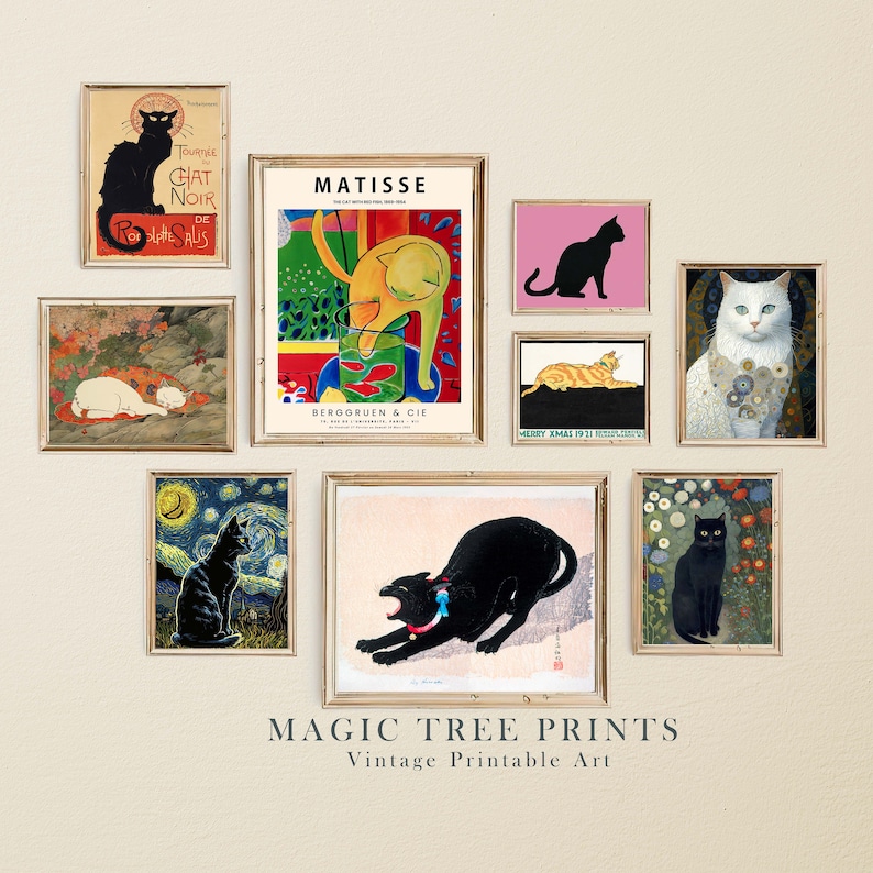 Cats Eclectic Gallery Wall Art Set of 9 Matisse Klimt Van - Etsy