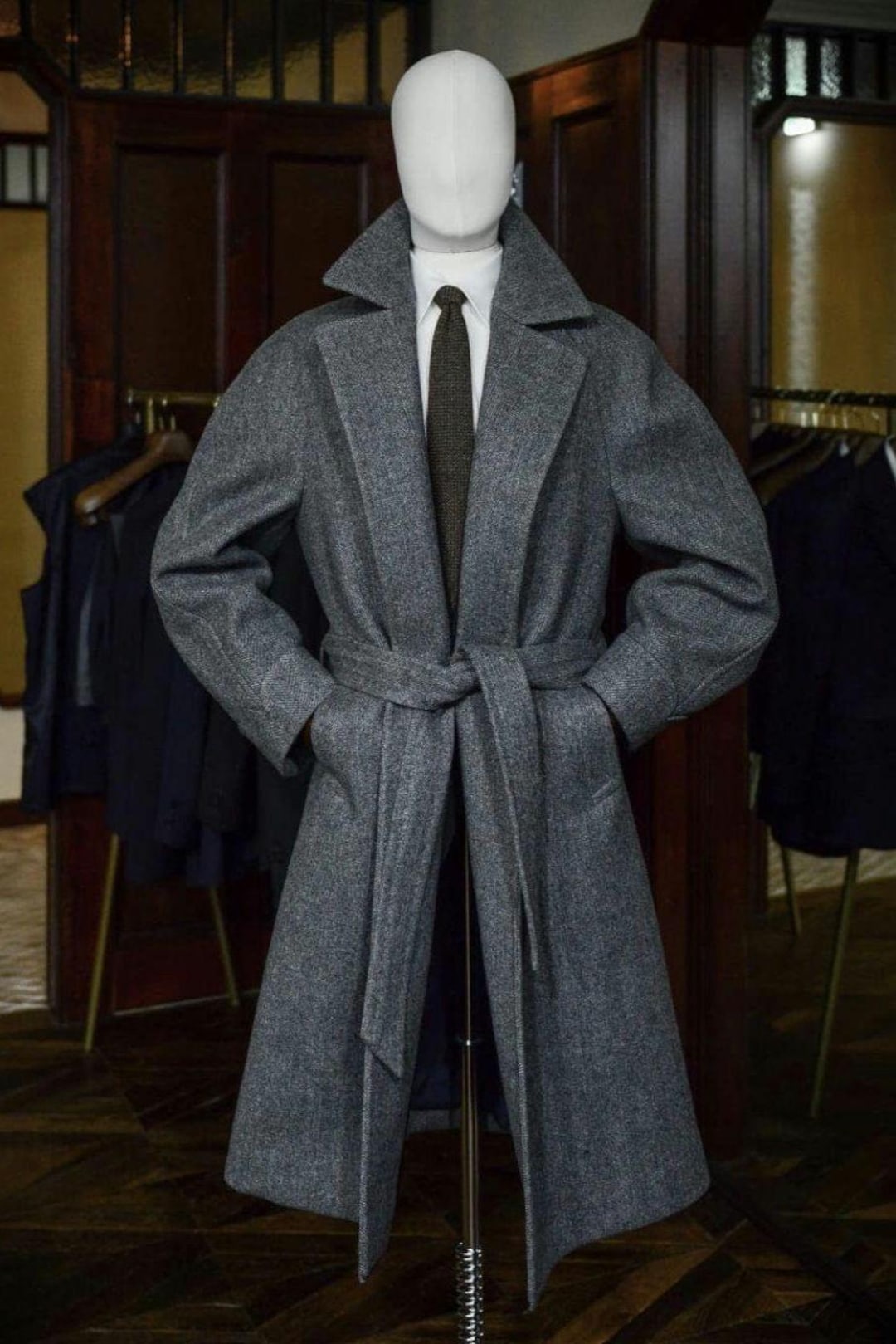 Men's Grey Overcoat With Belt for Men's Winter Overcoat for Men ...