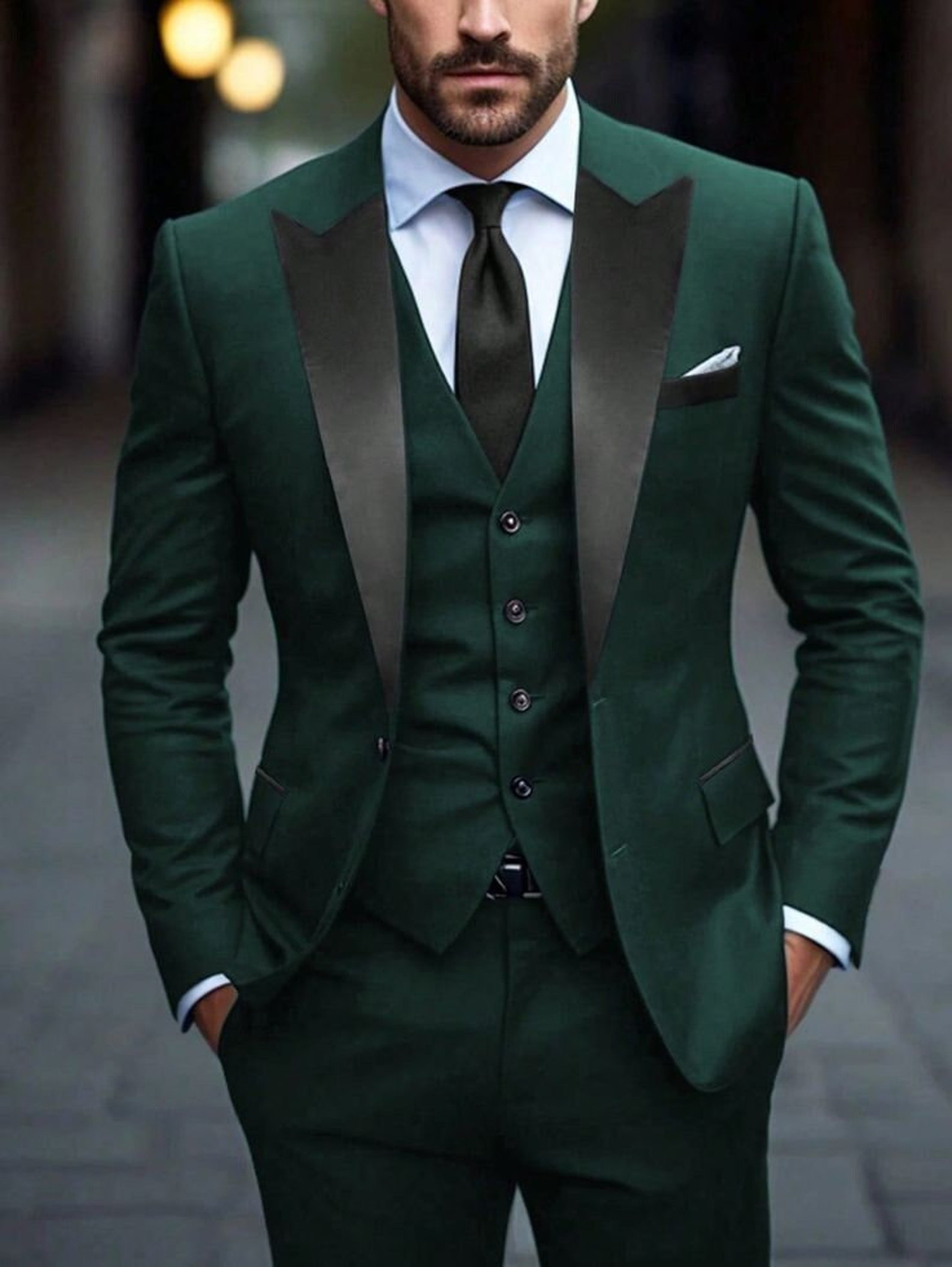 Men's Forest Green 3 Piece Suit Men's Grooms Suit Business Suit ...