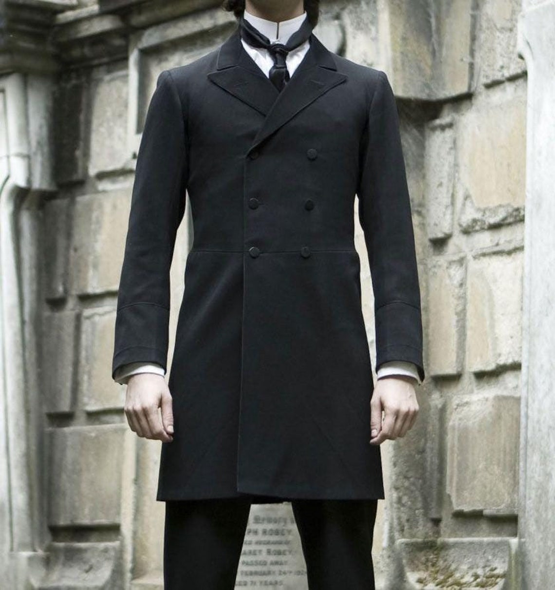 1920's Black Double Breasted Victorian Frock Coat Tweed Overcoat Winter ...