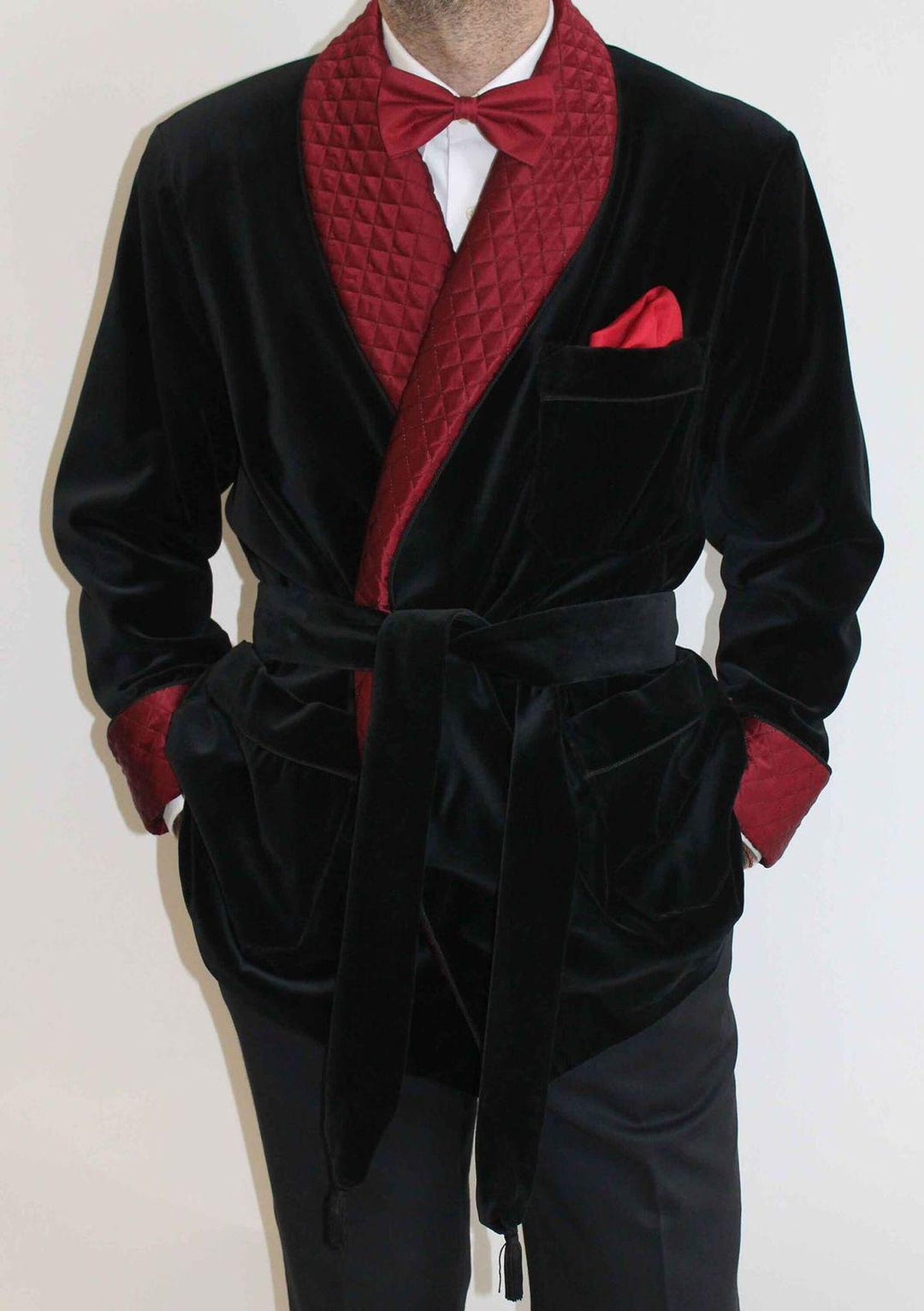 Men's Black Quilted Velvet Robe for Mens Oversize Velvet Robe for ...