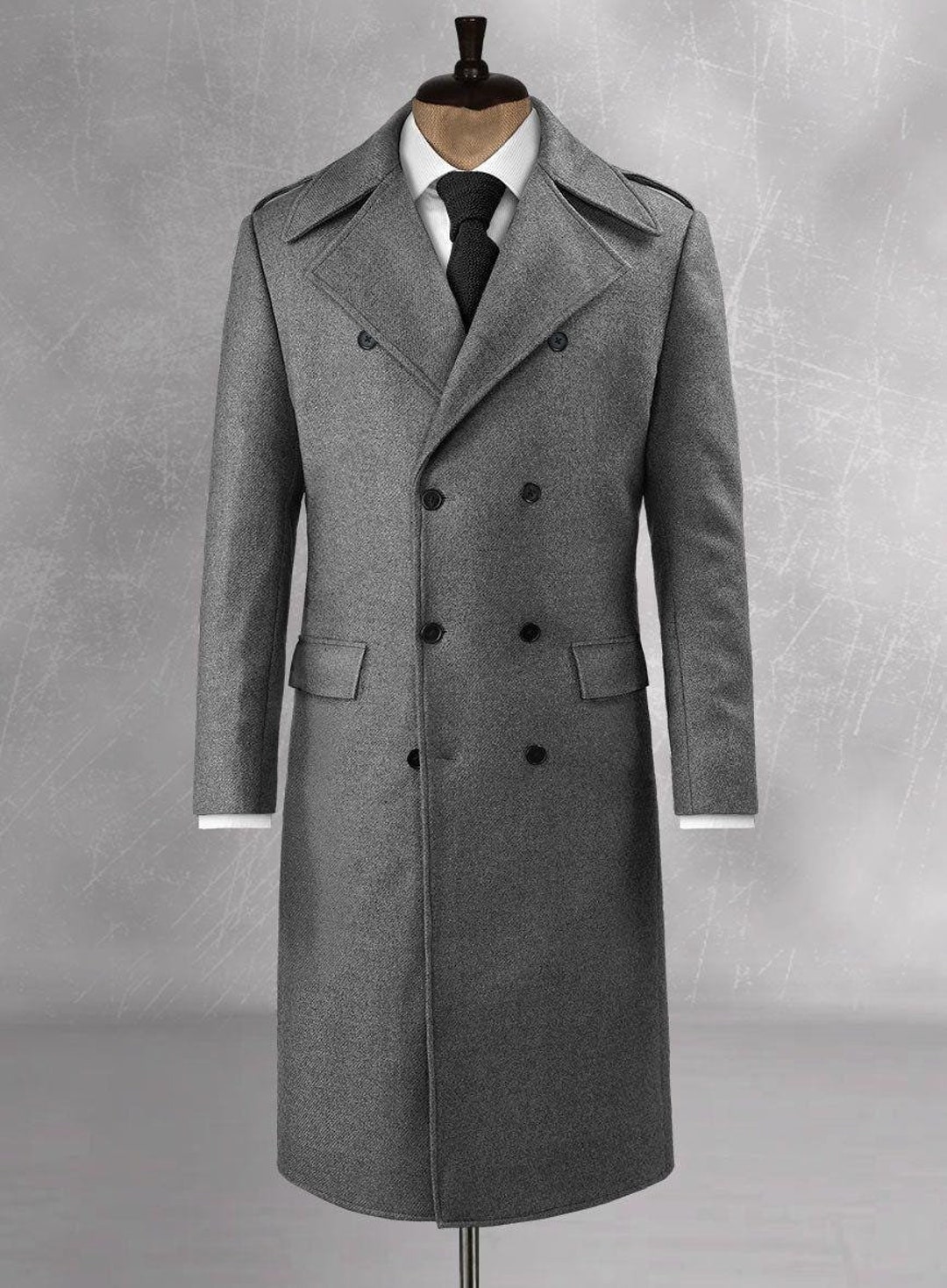 Men's Light Grey Wool Overcoat Double Breasted Overcoat Winter Gift for ...