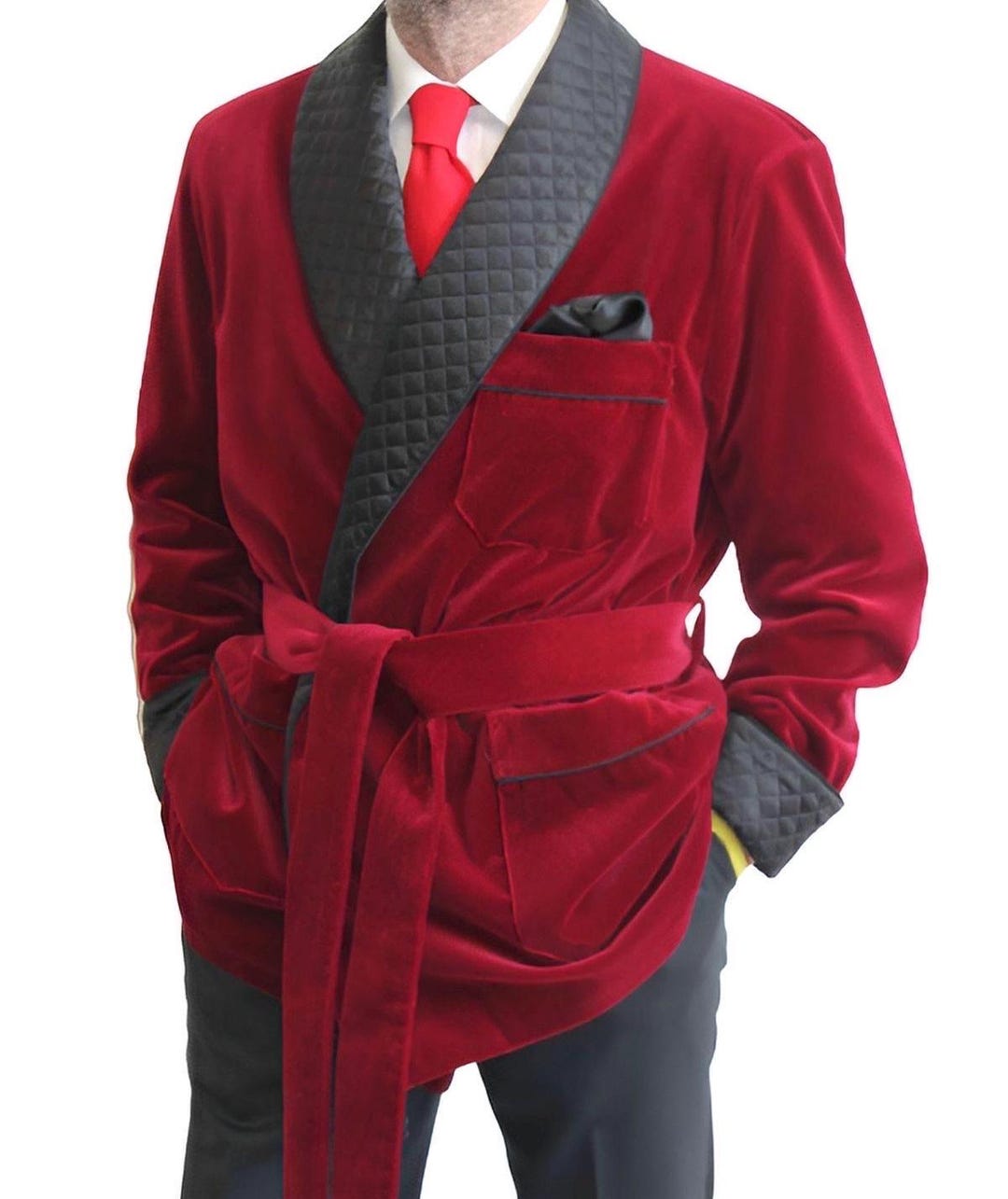 Men's Red Quilted Velvet Robe for Mens Oversize Velvet Robe for ...
