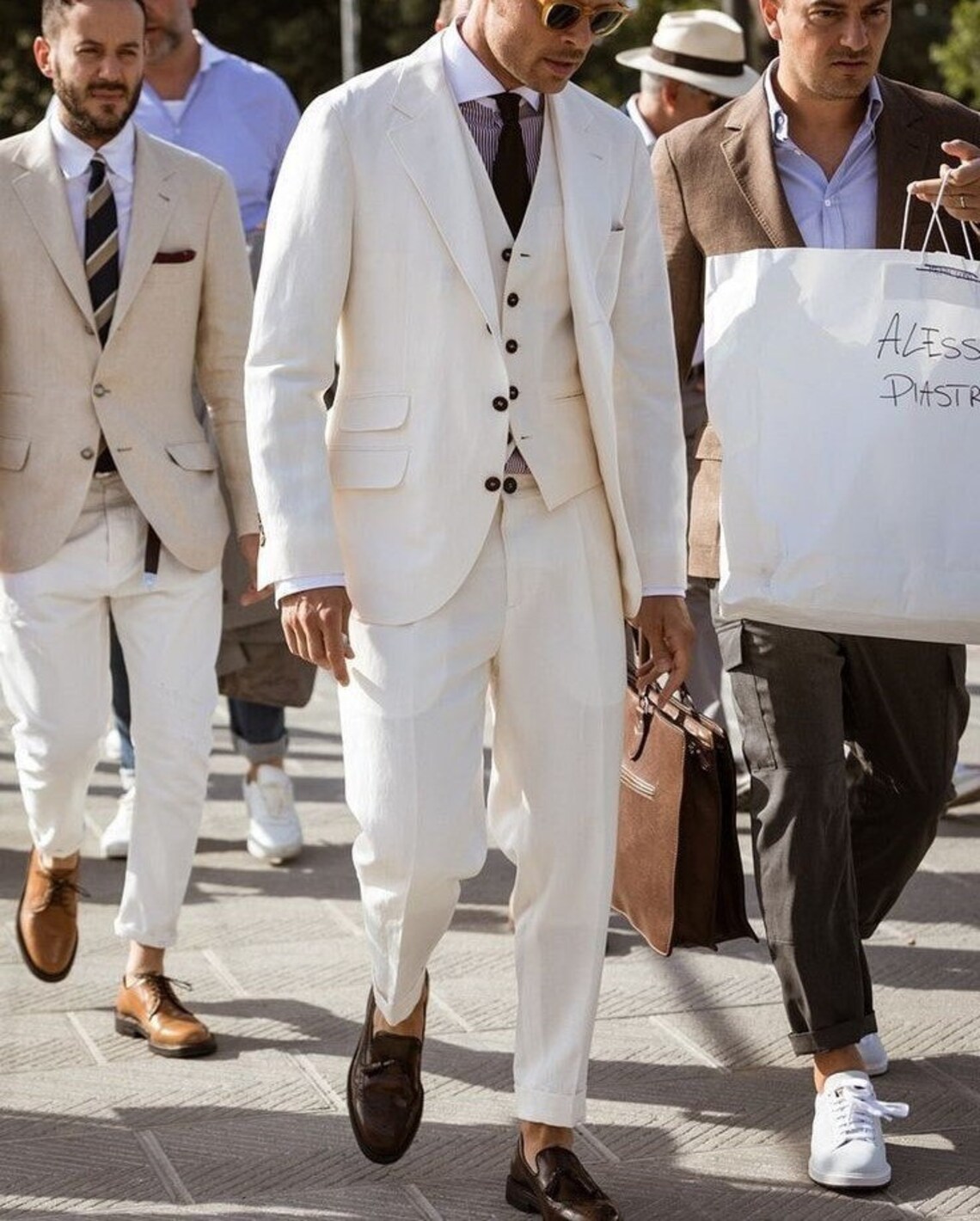Men's Ivory White Pure Linen 3 Piece Suits Wedding Party Beach Wedding ...