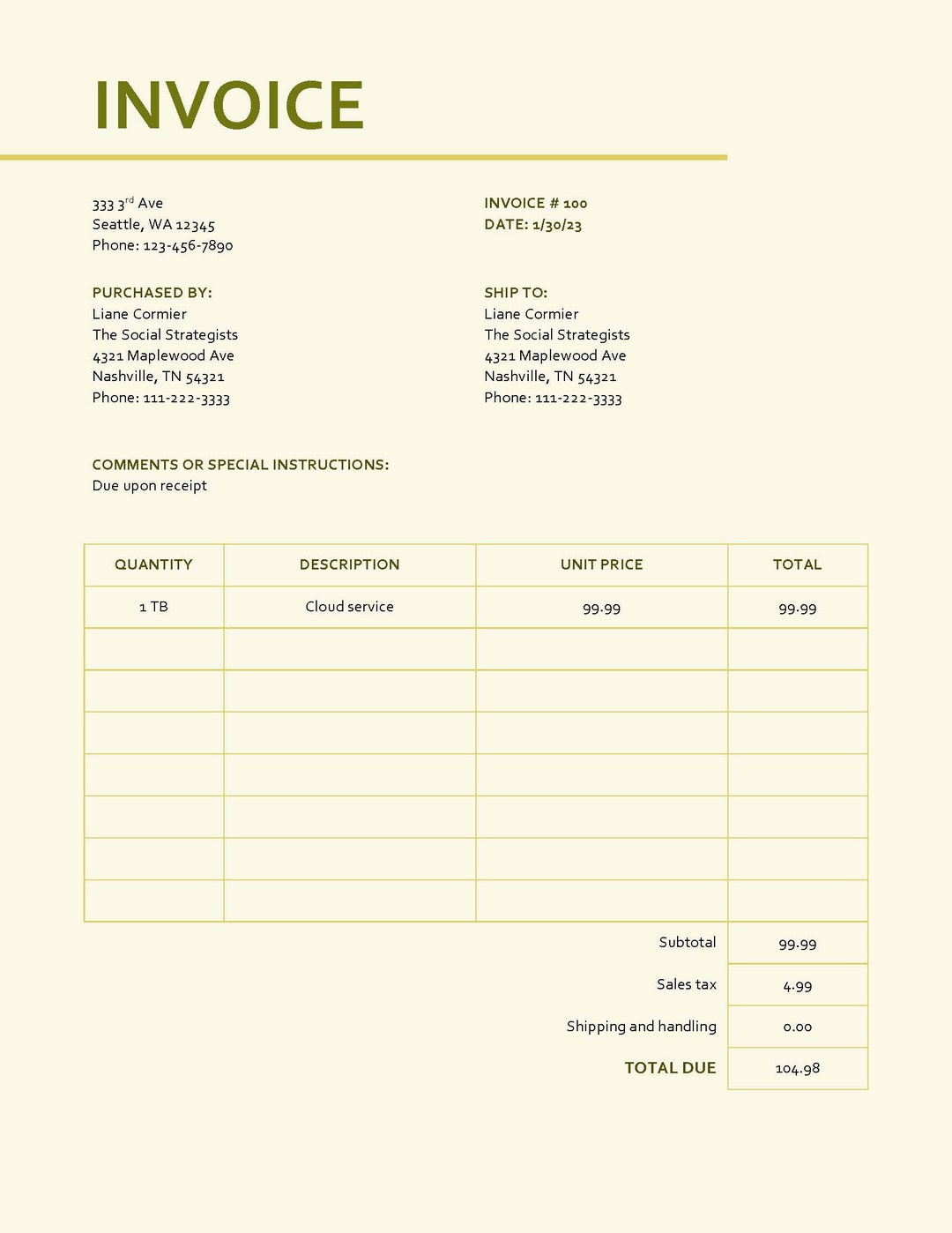 Editable Business Invoice Template: PDF, Google Docs, Word (8.5x11 US ...