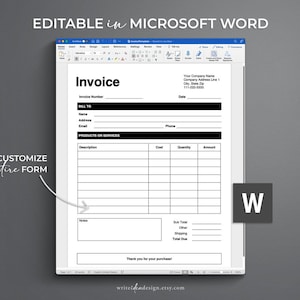 Editable Business Invoice Template: PDF, Google Docs, Word (8.5x11 US ...