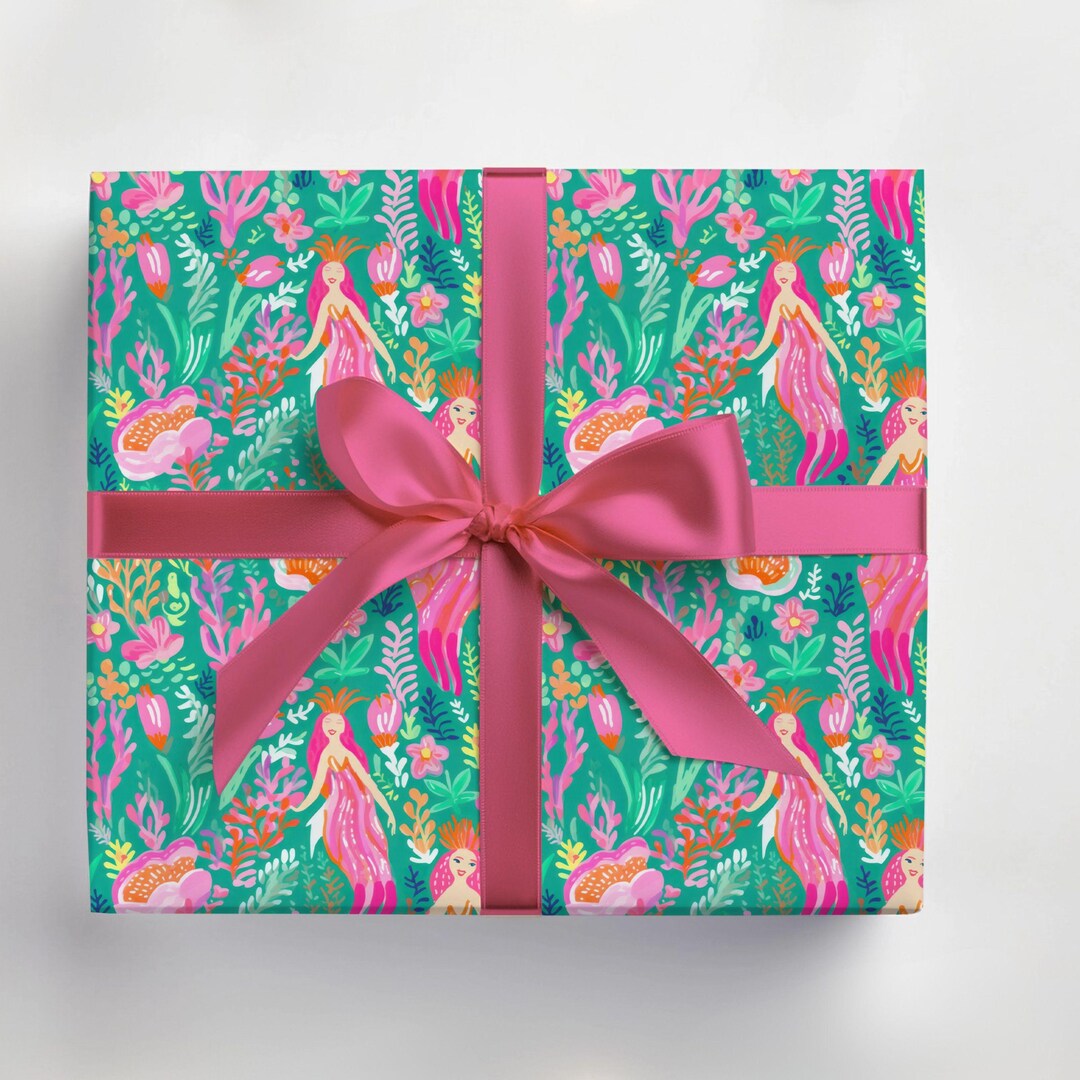 Mermaid Wrapping Paper Ocean Design Girl Birthday Gift Supplies Seaside ...