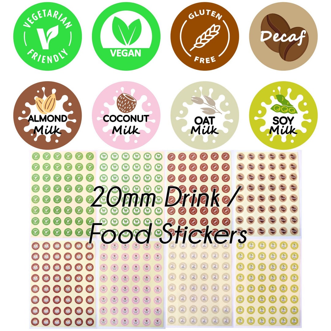 COFFEE SHOP CAFE Stickers Labels Milk Alternative Dairy Free Vegan ...