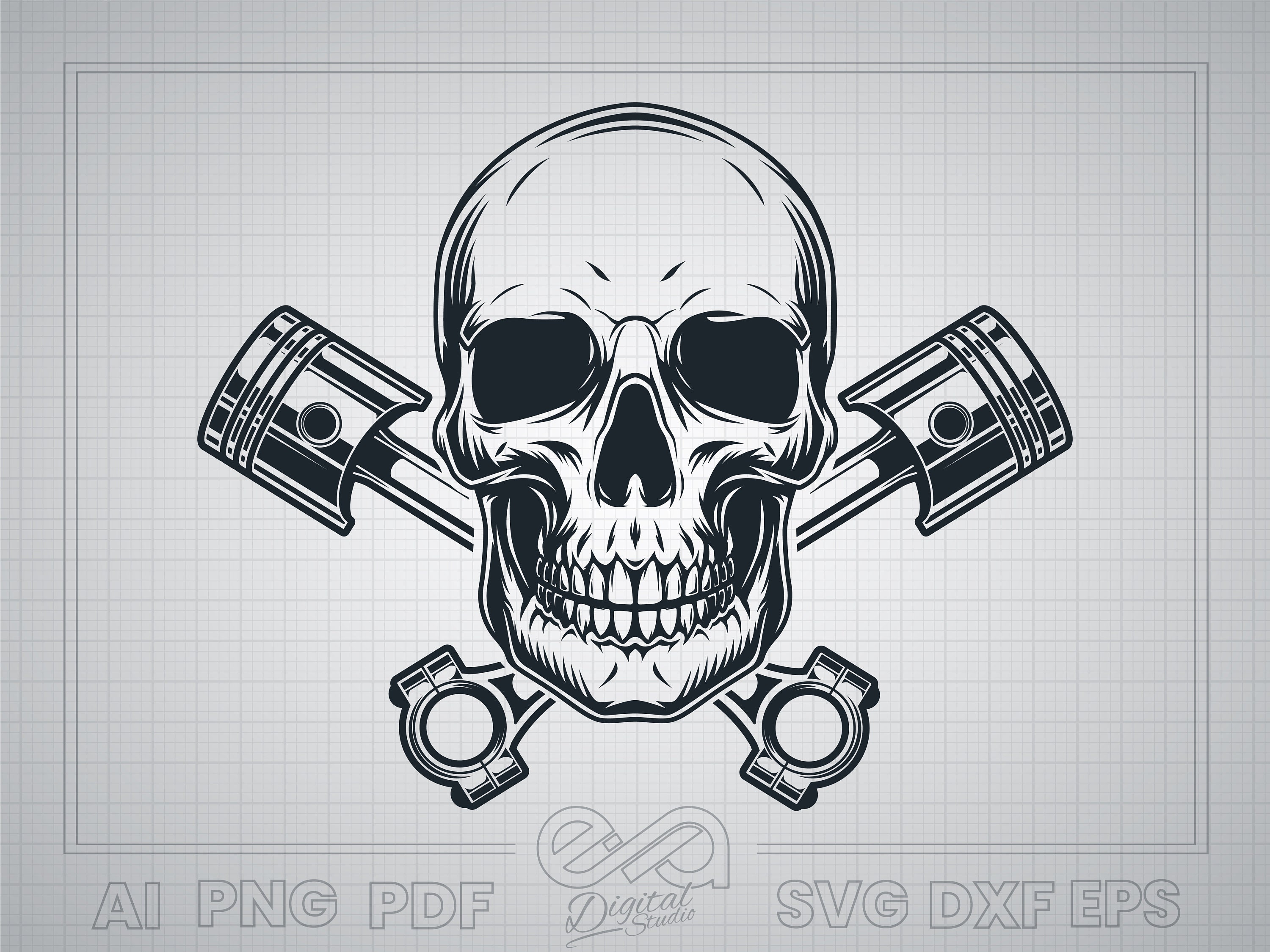 US Skull Mechanic, Piston SVG, Skull Eps, Skull Cricut - Etsy