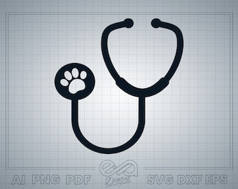 Paw Print Stethoscope SVG Vet Nurse Veterinary Heart Dog Cat Love Paw ...