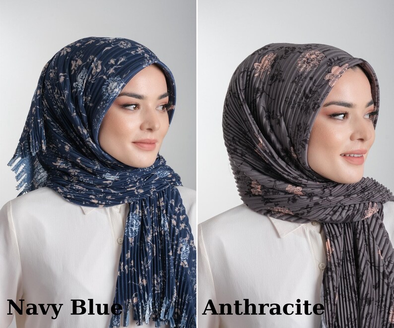 Instant Floral Pleated Hijab Scarf, Easy-to-wear Design in Multiple ...