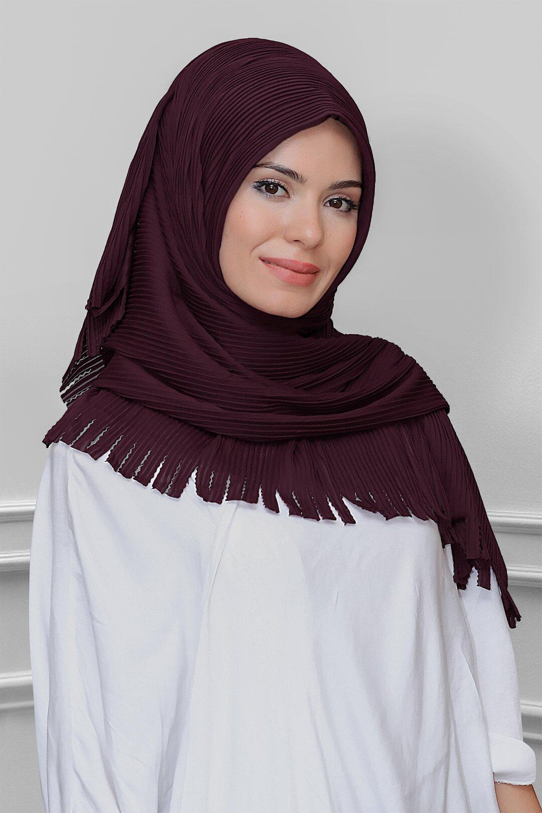Elegant Tie-back Pleated Hijab Scarf, Laser-cut Design With Fringe in ...