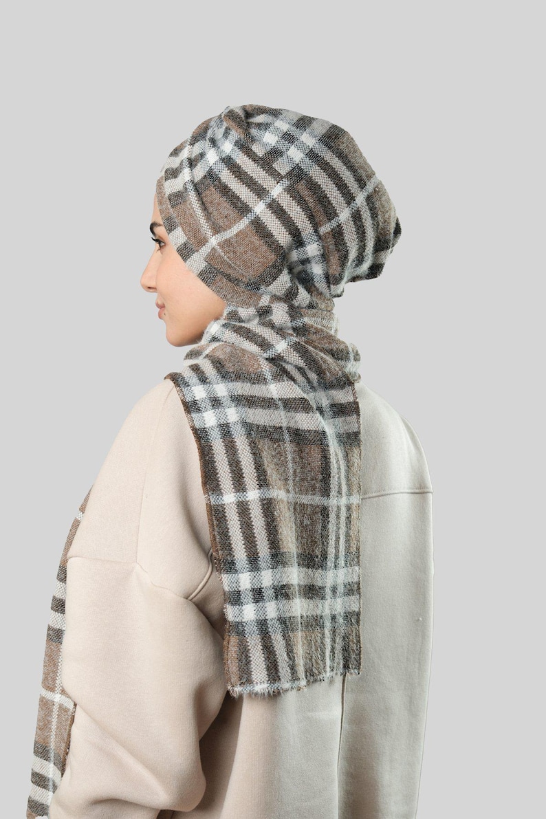 Winter Hijab Scarf With Attached Wrap | Jakar Plaid Headscarf in Grey ...