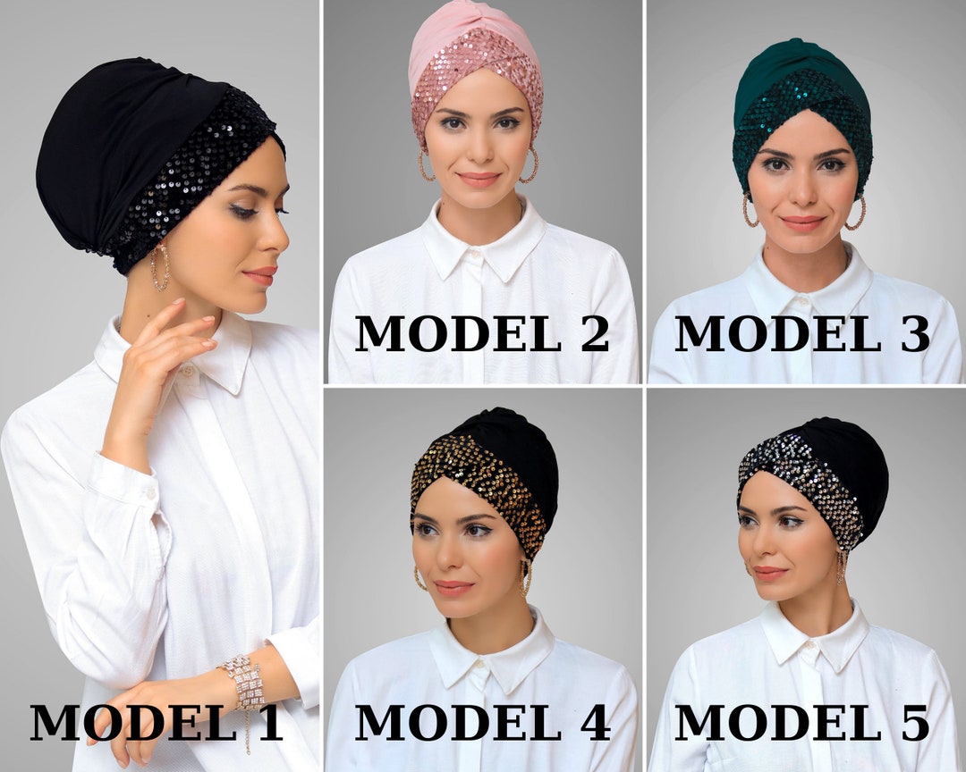 Practical Sandy Fabric Pull-on Hijab Cap, Cross Design With Sequins ...