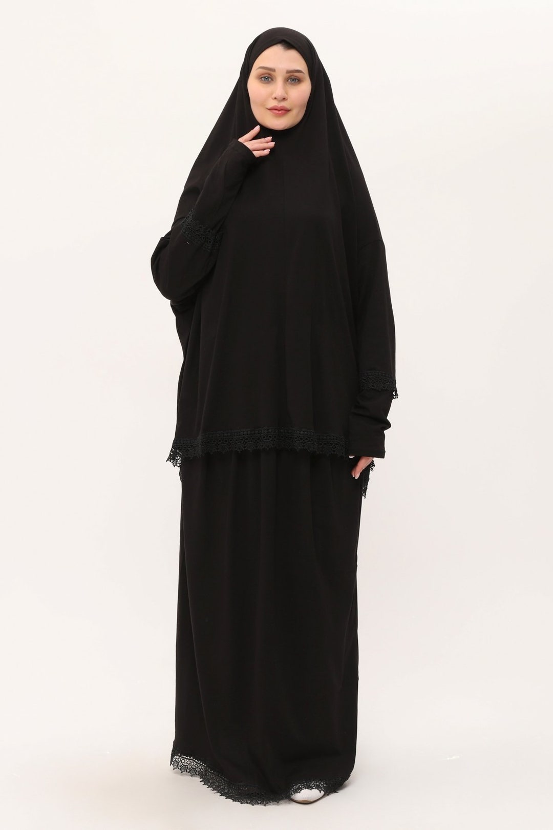Modest Elegance: Two Piece Cotton Fabric Lace Prayer Dress for Women ...